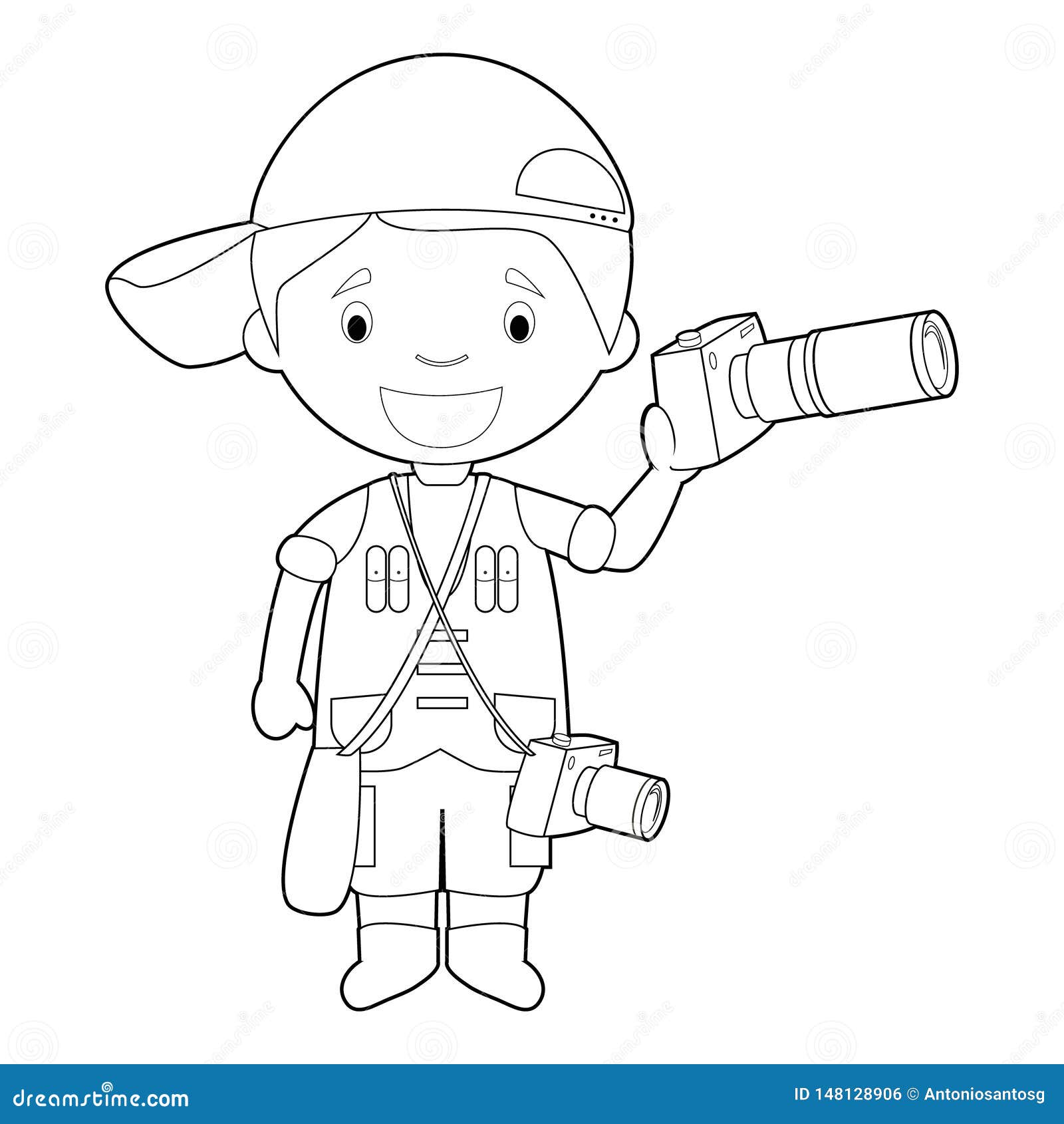 Easy Coloring Cartoon Vector Illustration of a Photographer Stock ...