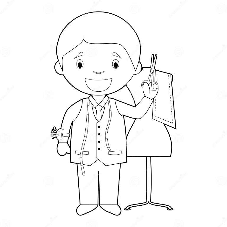 Easy Coloring Cartoon Vector Illustration of a Tailor Stock Vector ...