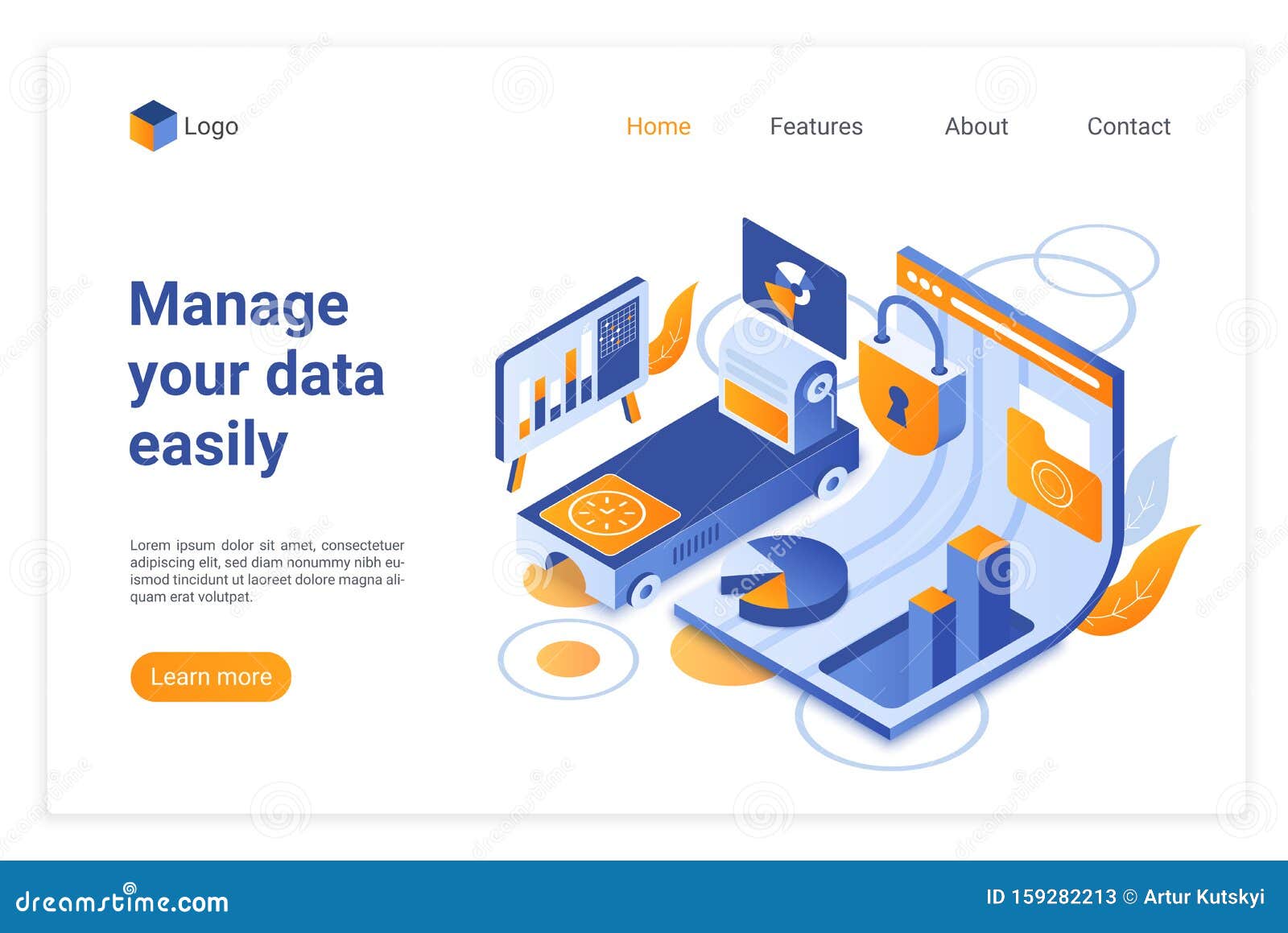 Easy Data Managing Isometric Vector Landing Page Template Stock Vector ...