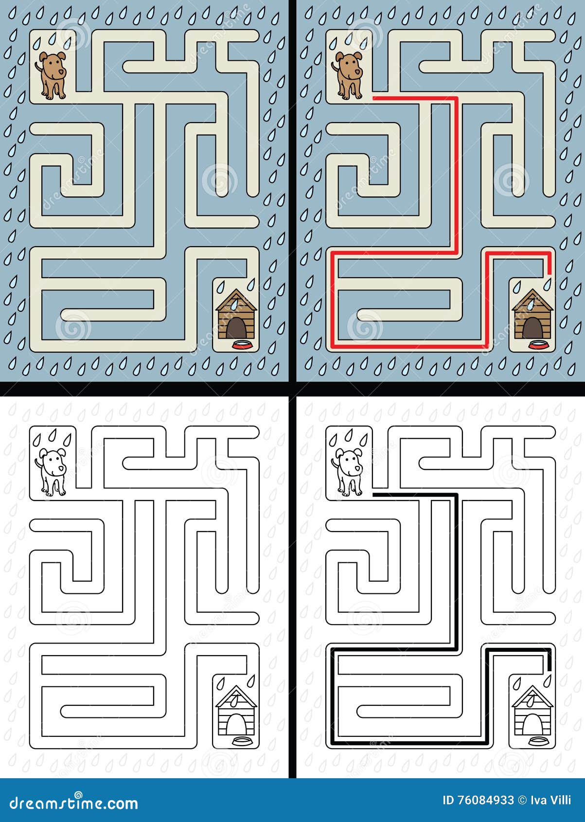 Easy dog maze stock vector. Illustration of worksheet - 76084933