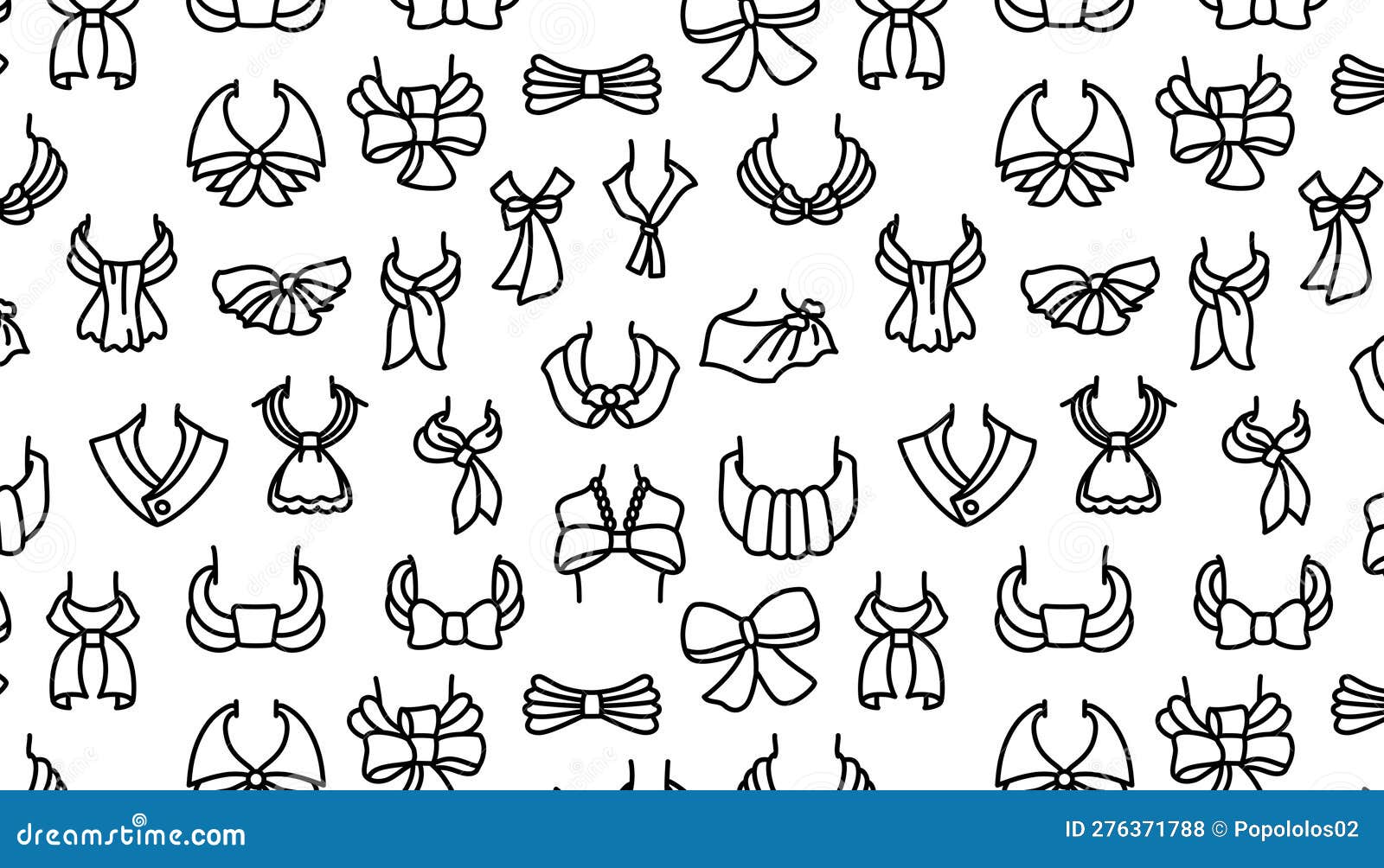 Black Outline Seamless Pattern with Stationery Neckerchief. Stock ...