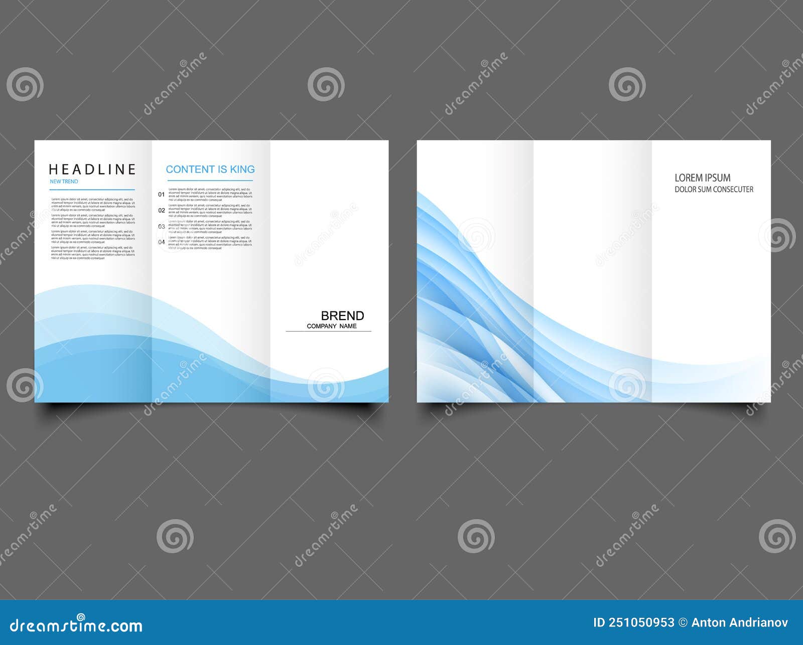 Easy Editable Tri-fold Brochure Design with Blue Wave Shape Stock ...