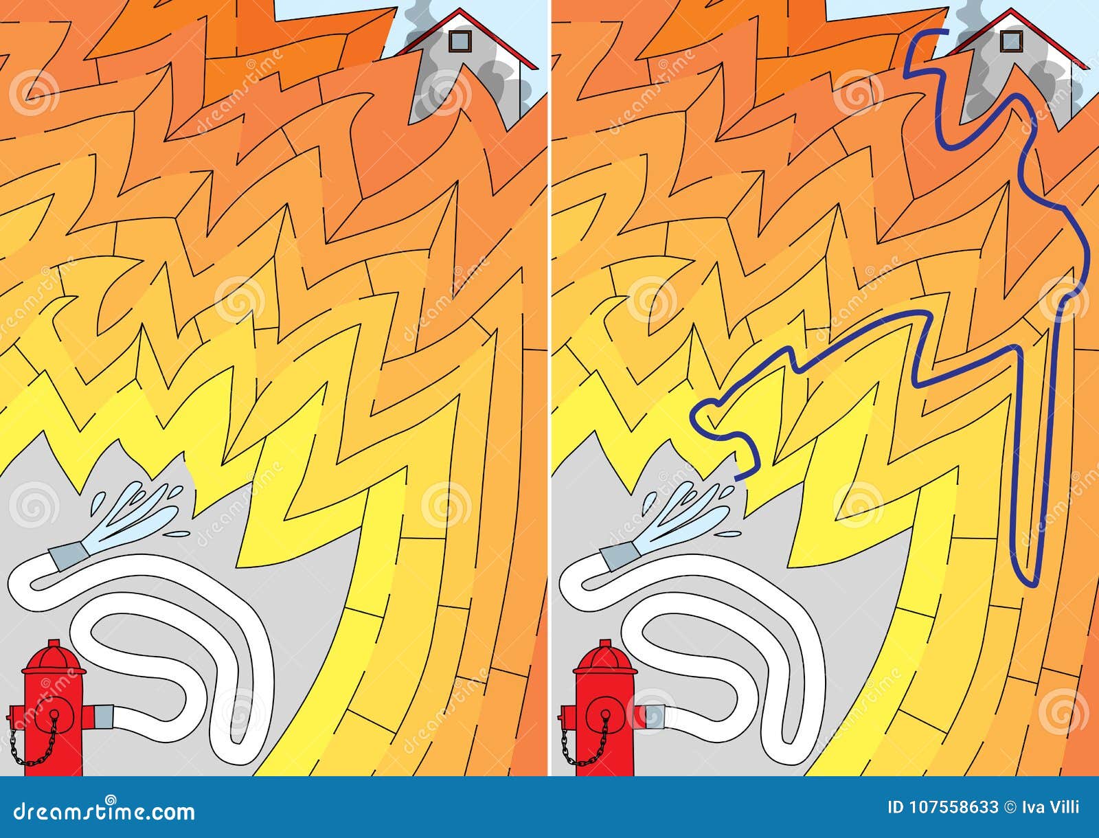 Easy firefighting maze stock vector. Illustration of path - 107558633