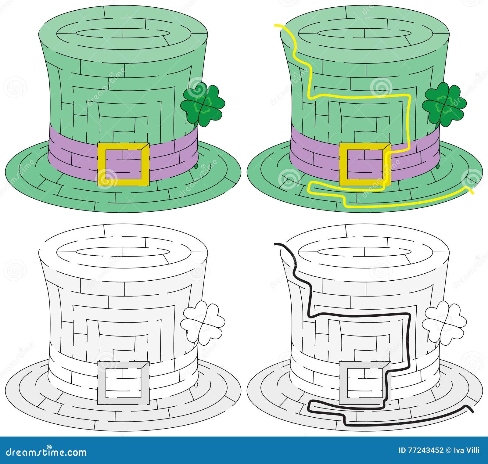 Easy green hat maze stock vector. Illustration of drawing - 77243452