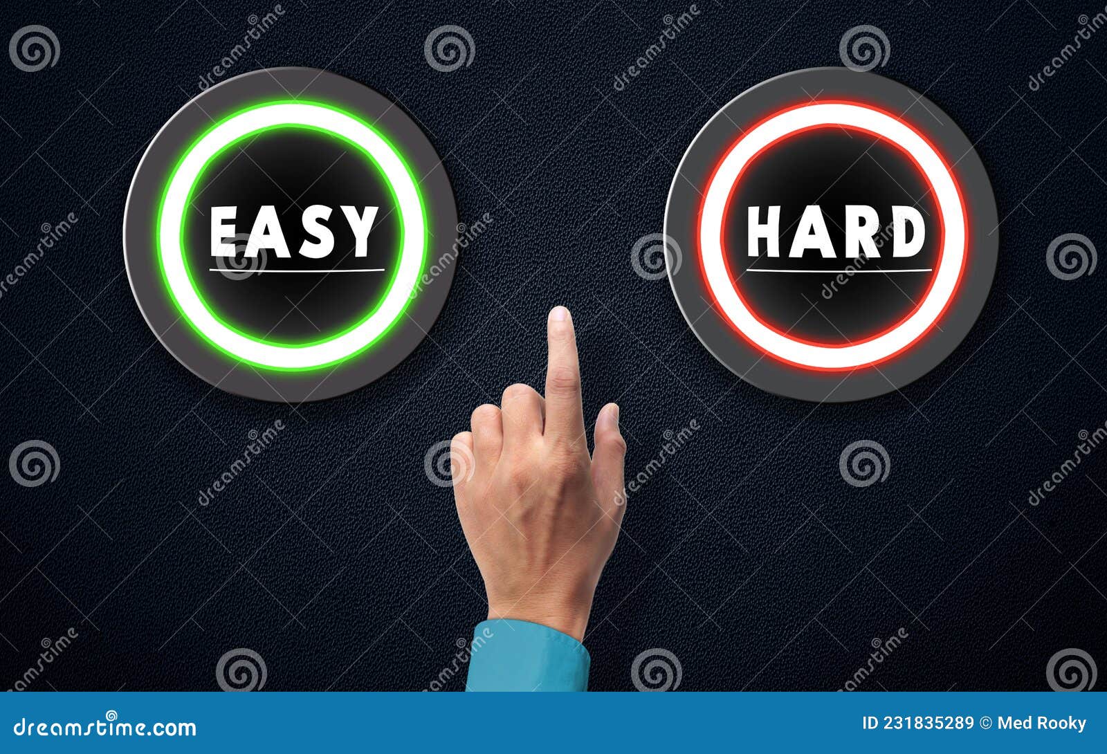 Easy or Hard Button Choice. Human Hand Making a Hard Choice between the ...