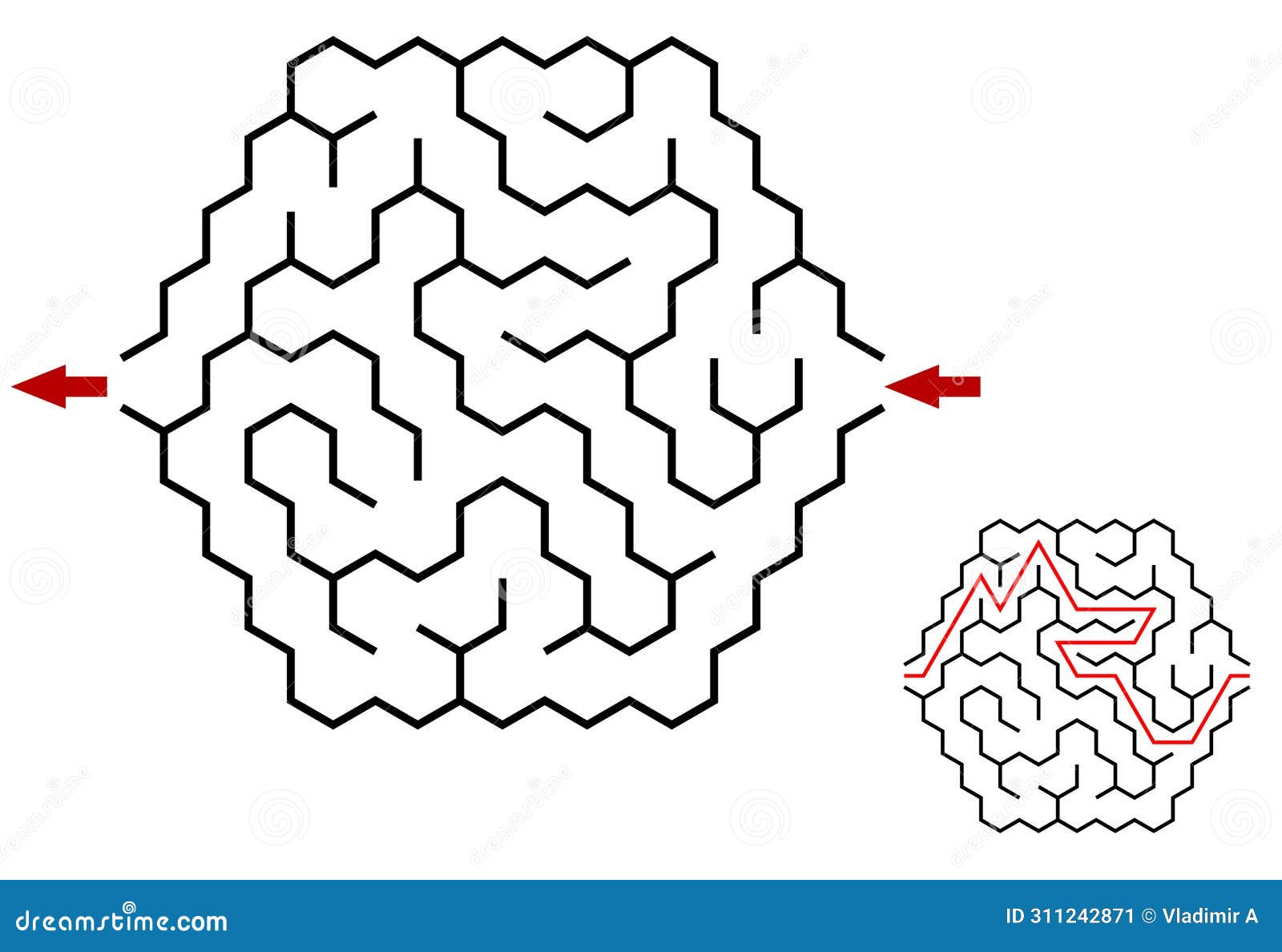 Easy Hexagonal Vector Labyrinth. Children Logic Game For Brain Training ...