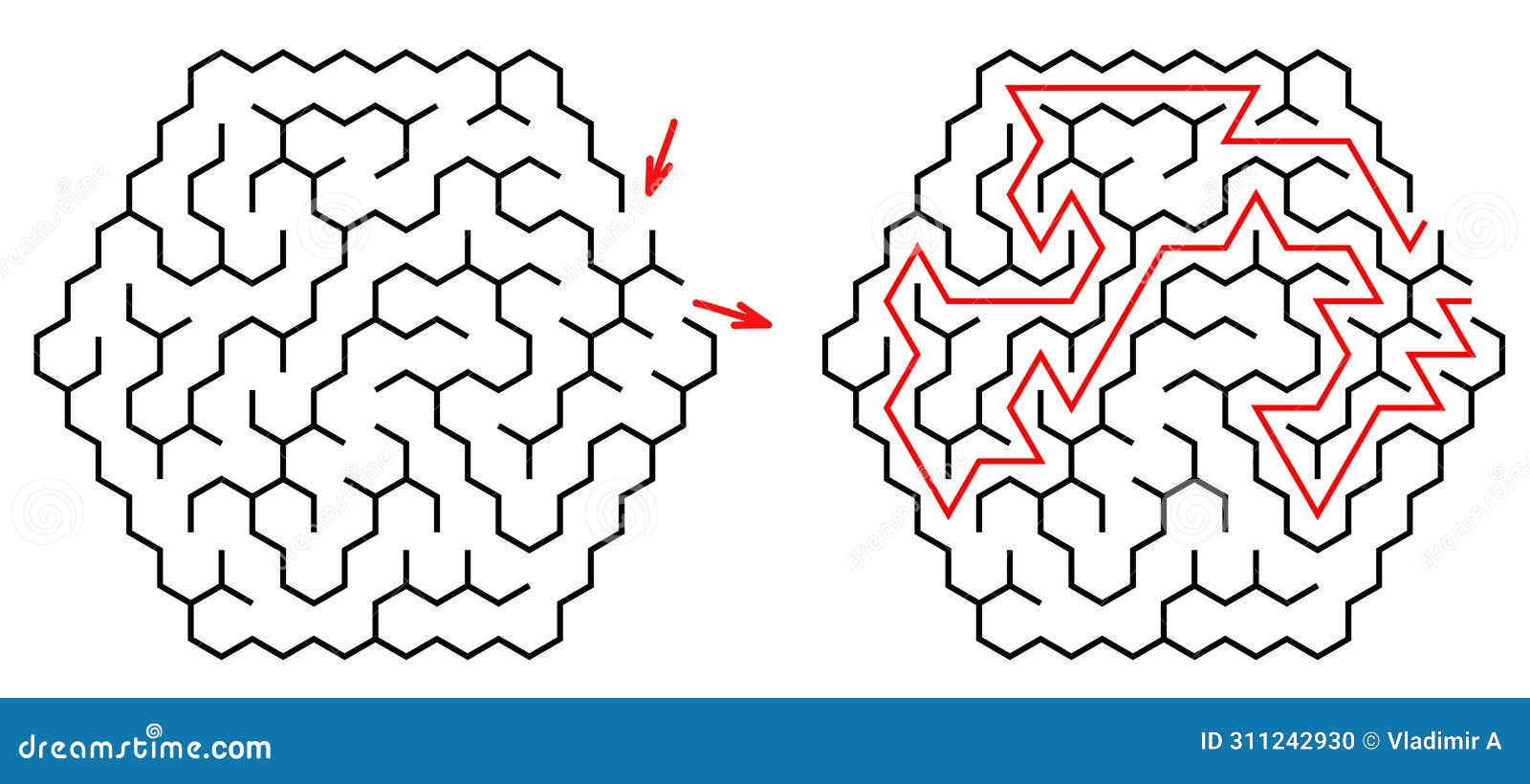 Easy Hexagonal Vector Labyrinth. Children Logic Game For Brain Training ...