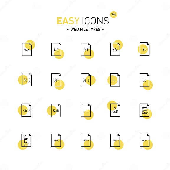 Easy icons 34d File types stock vector. Illustration of basic - 98500500