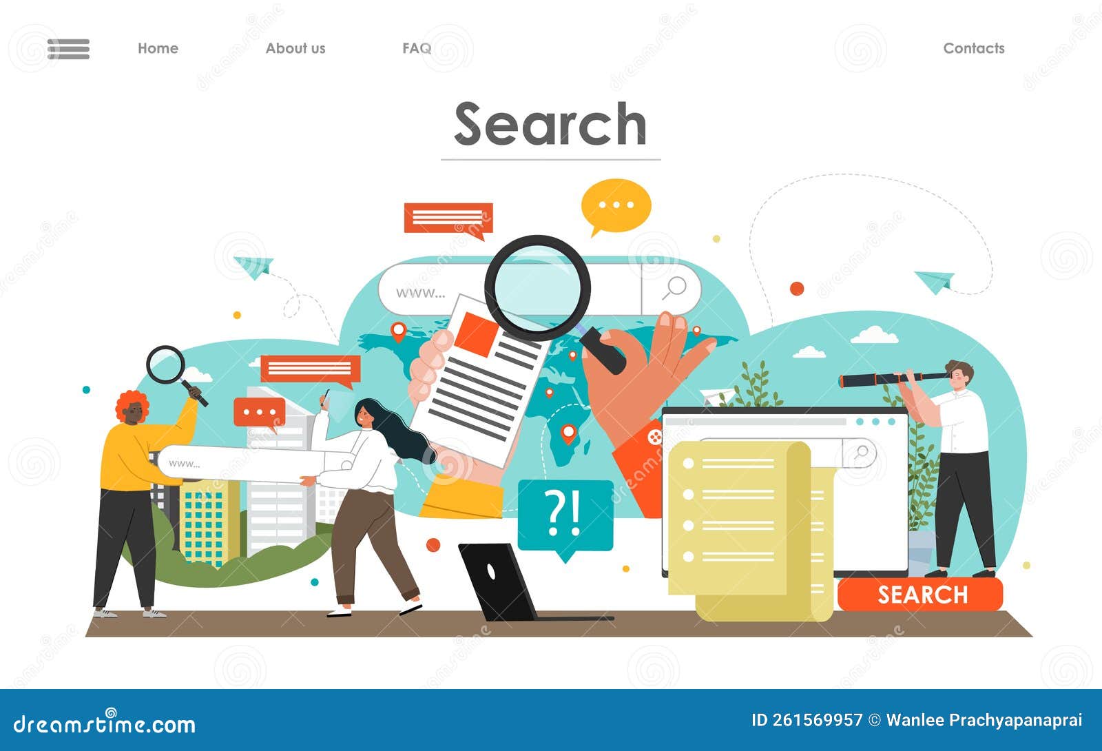 Easy Information Search Vector Landing Page Design Stock Vector ...