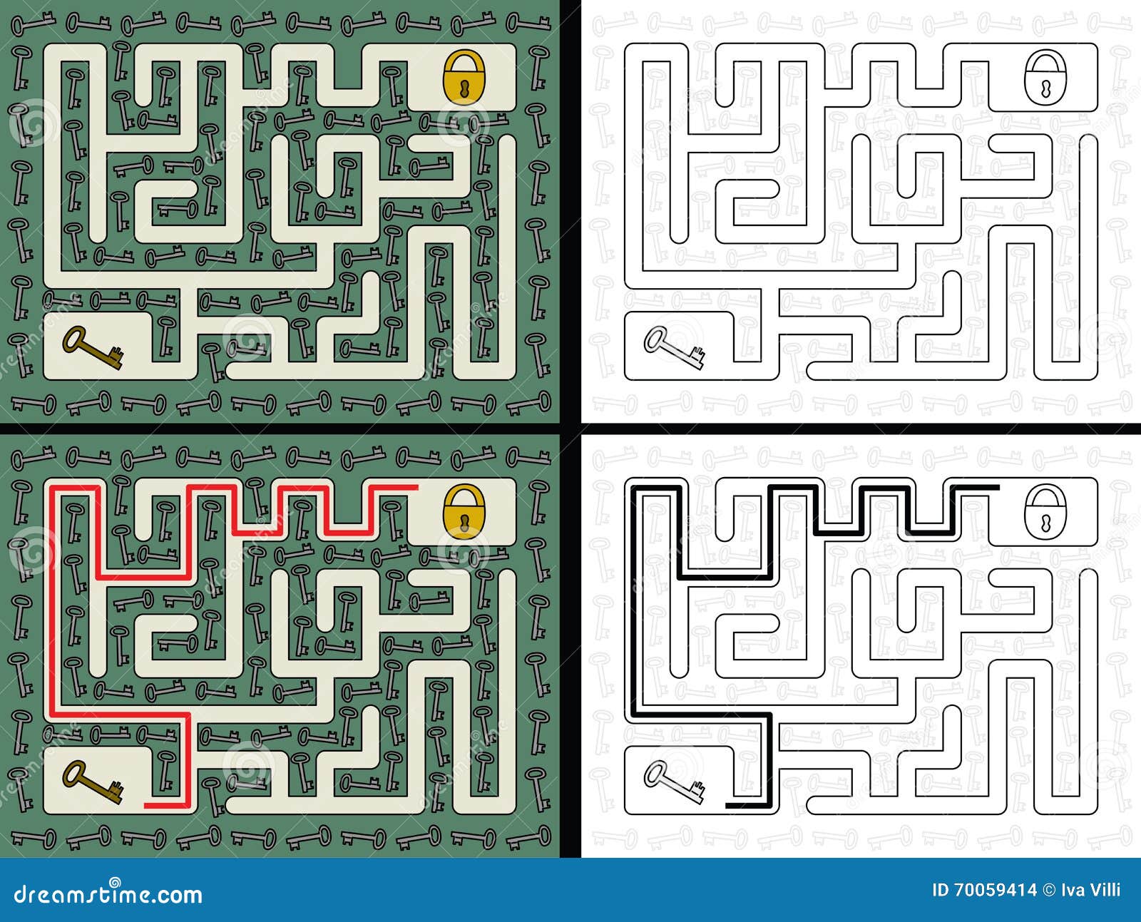 Easy key maze stock vector. Illustration of padlock, color - 70059414