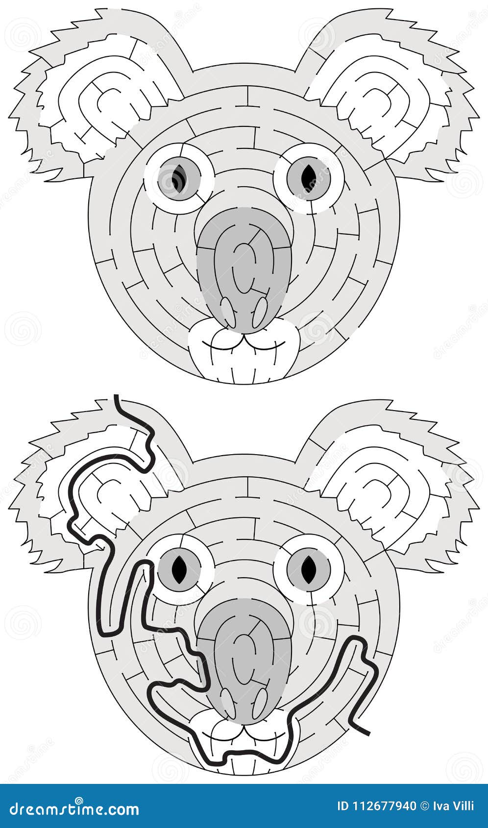 Easy koala maze stock vector. Illustration of drawing - 112677940