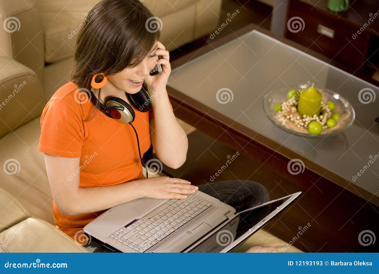 Easy Listening Laptop stock image. Image of female, headphones - 12193193