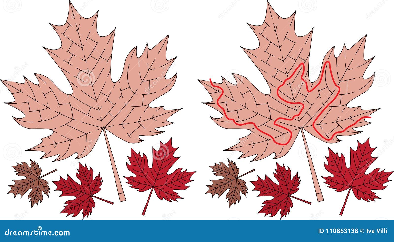 Easy maple leaf maze stock vector. Illustration of leaf - 110863138