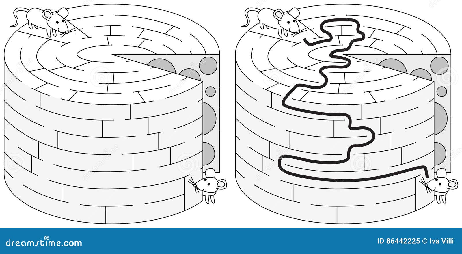Easy mice maze stock vector. Illustration of cheese, puzzle - 86442225