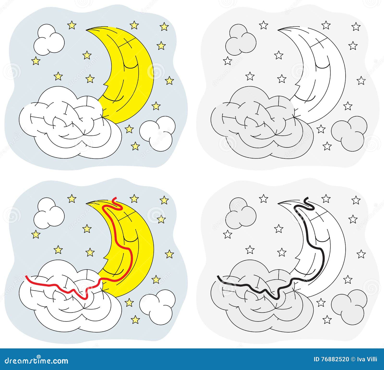 Easy moon maze stock vector. Illustration of game, solution - 76882520