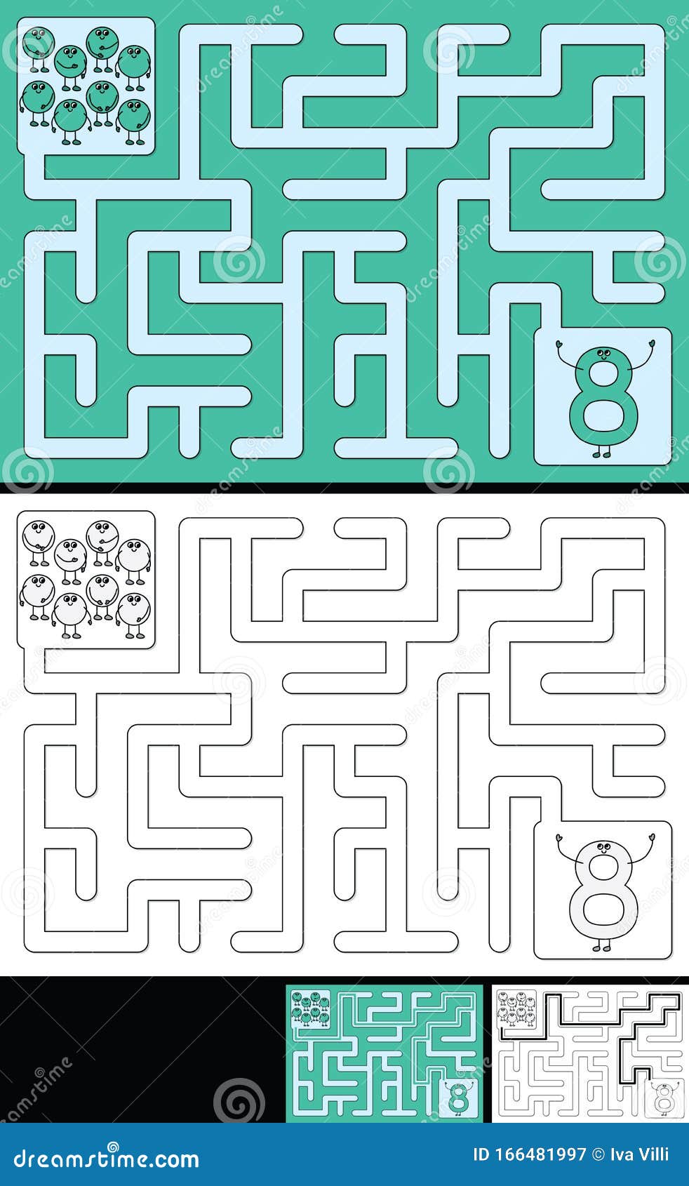 Easy Number Maze - Number 8 Stock Vector - Illustration of black, task ...