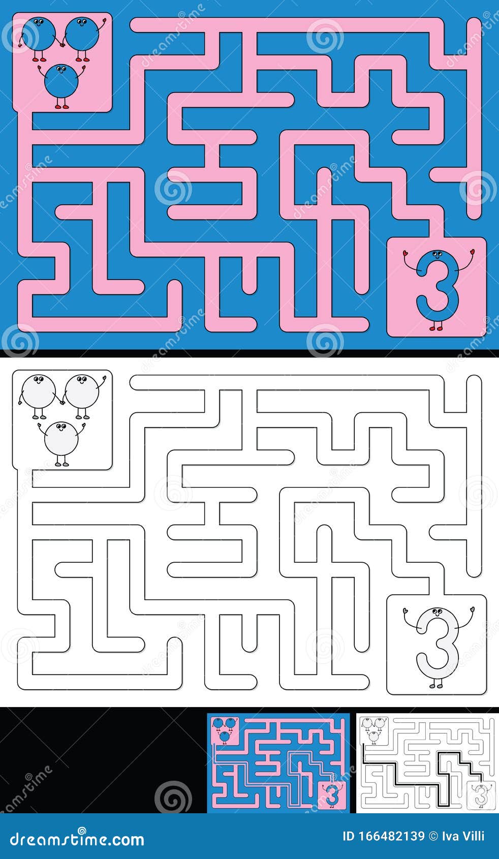 Easy Number Maze - Number 3 Stock Vector - Illustration of black, task ...