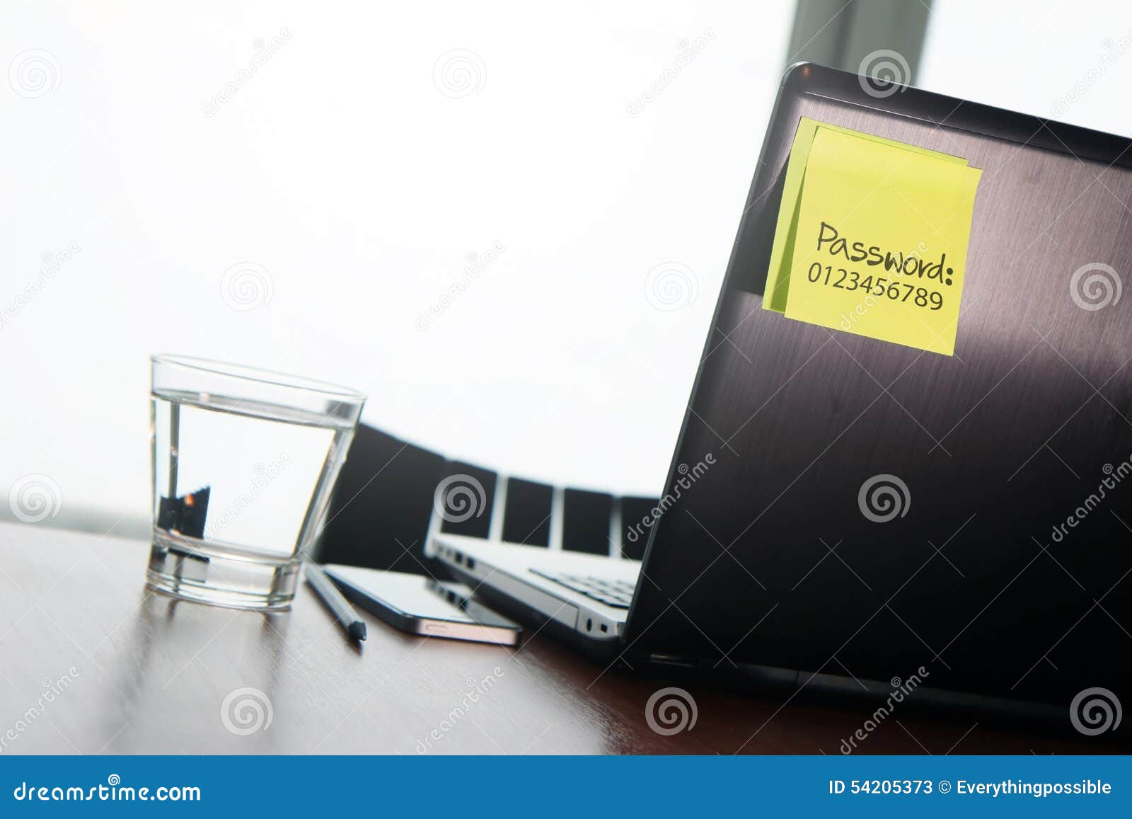 Easy Password on Sticky Note on Back Laptop Stock Image - Image of easy ...