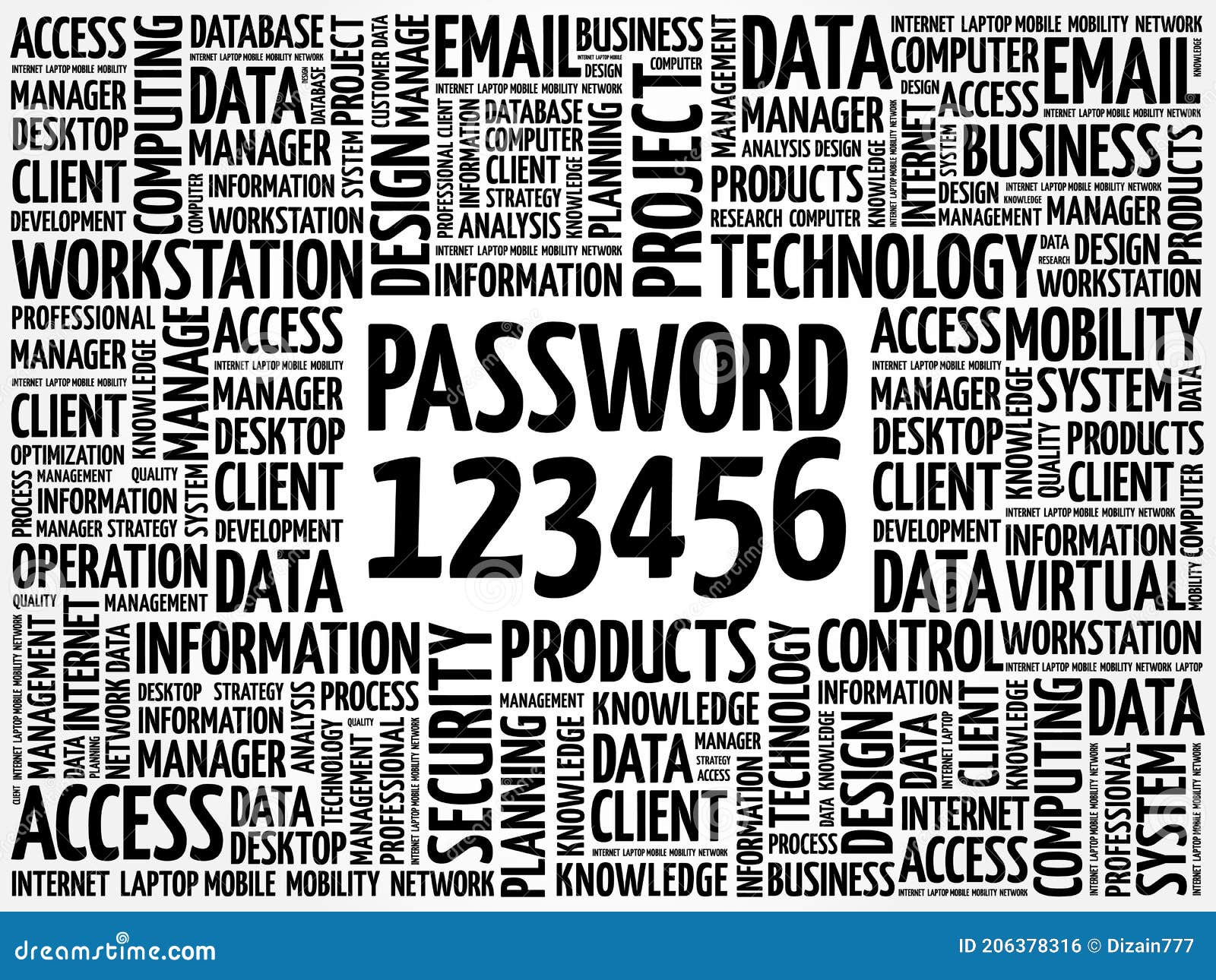 Easy Password 123456 Word Cloud Stock Illustration - Illustration of ...