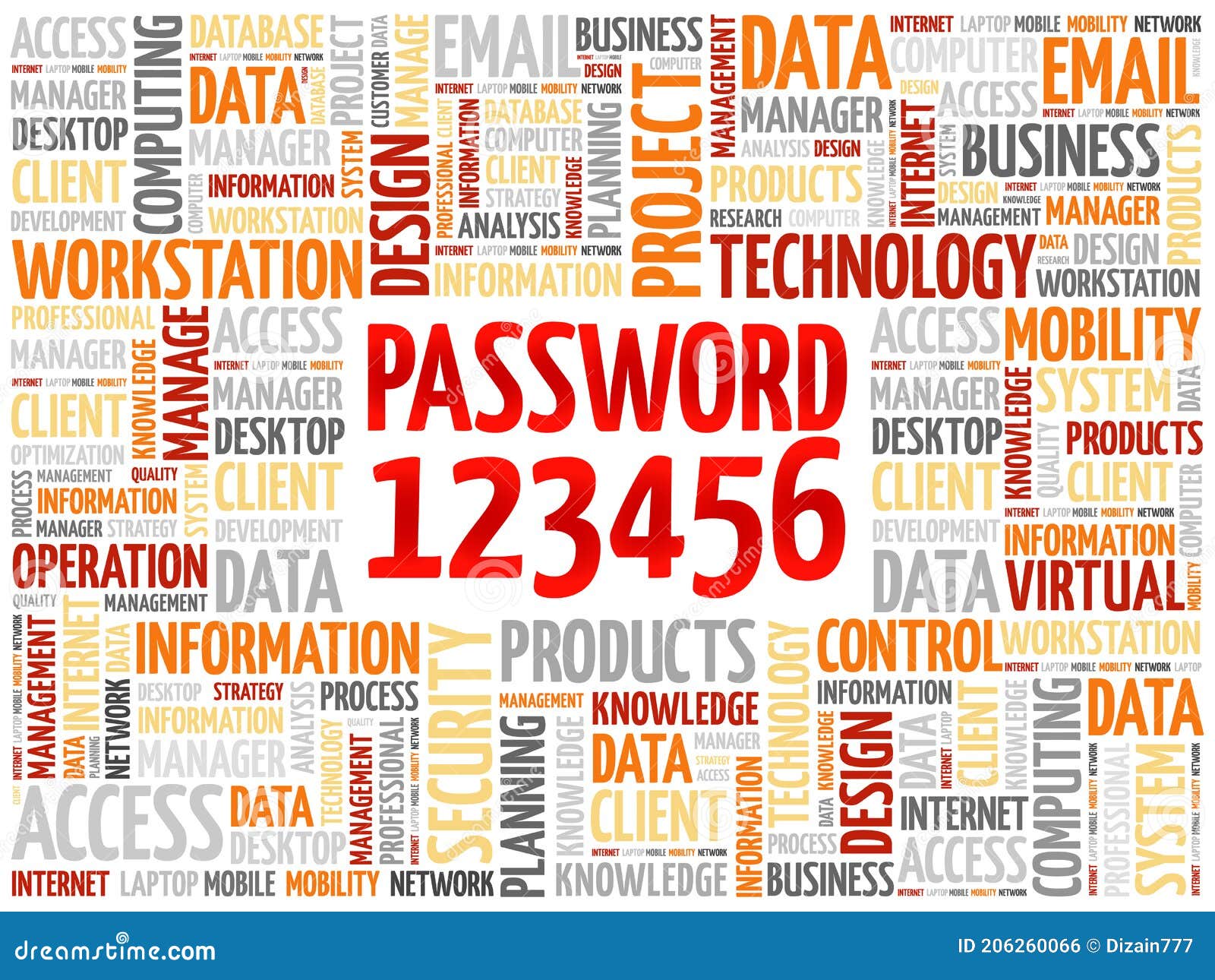 Easy Password 123456 Word Cloud Stock Illustration - Illustration of ...