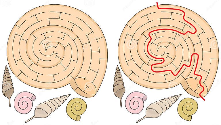 Easy shell maze stock vector. Illustration of labyrinth - 114614606