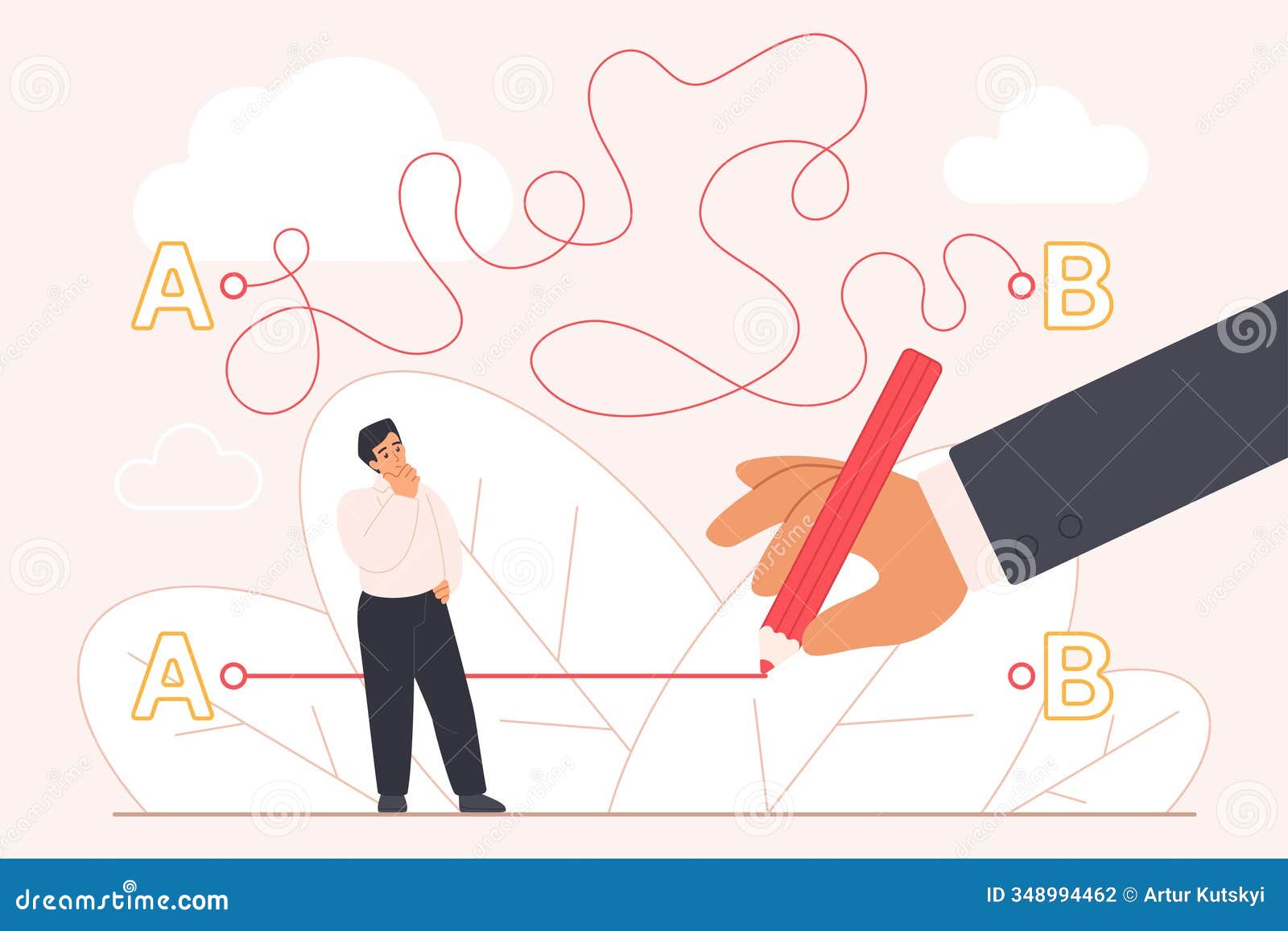 Shortcut From Point A To B, Businessmans Hand Drawing Shortest Straight ...