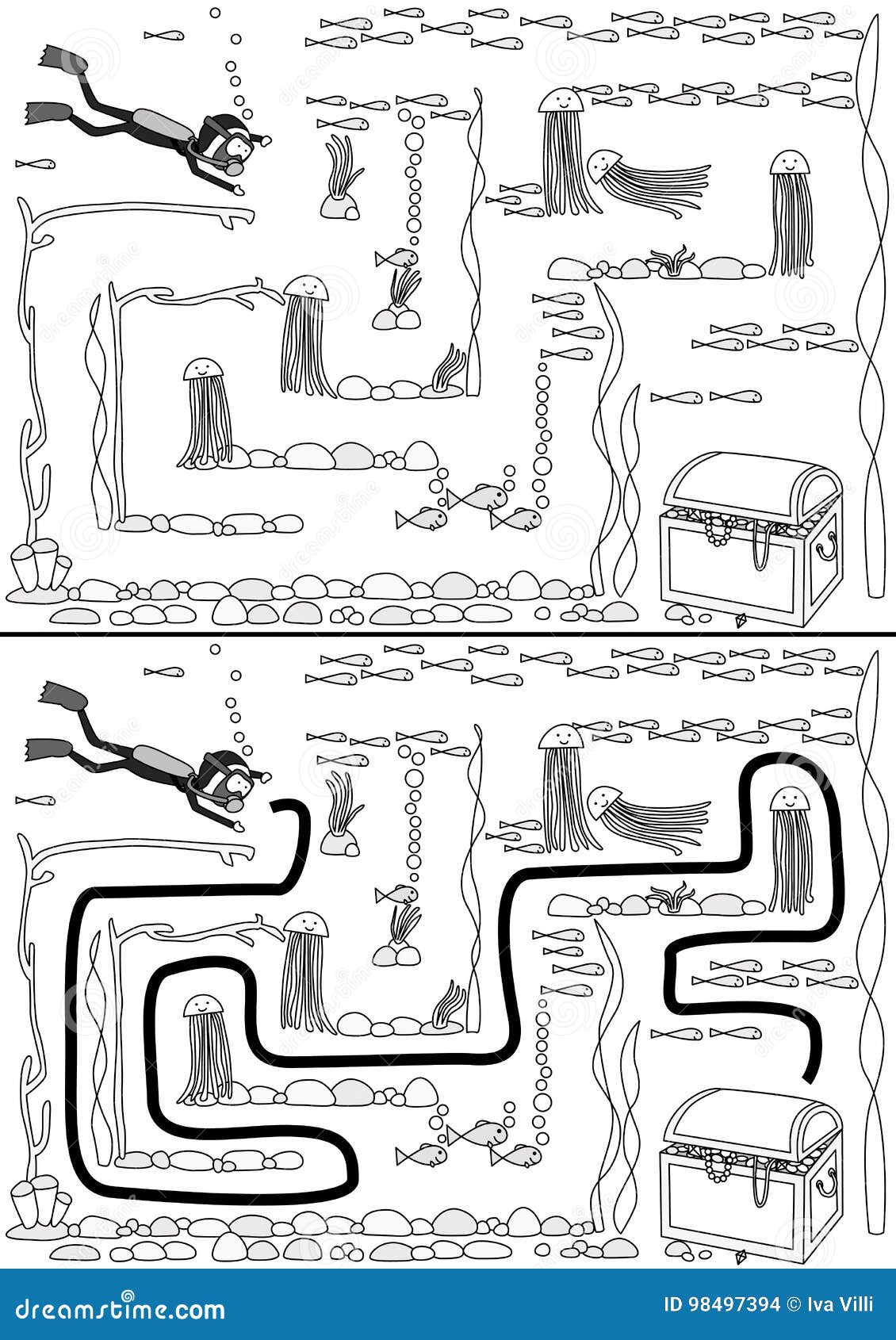 Easy sunken treasure maze stock vector. Illustration of sunken - 98497394