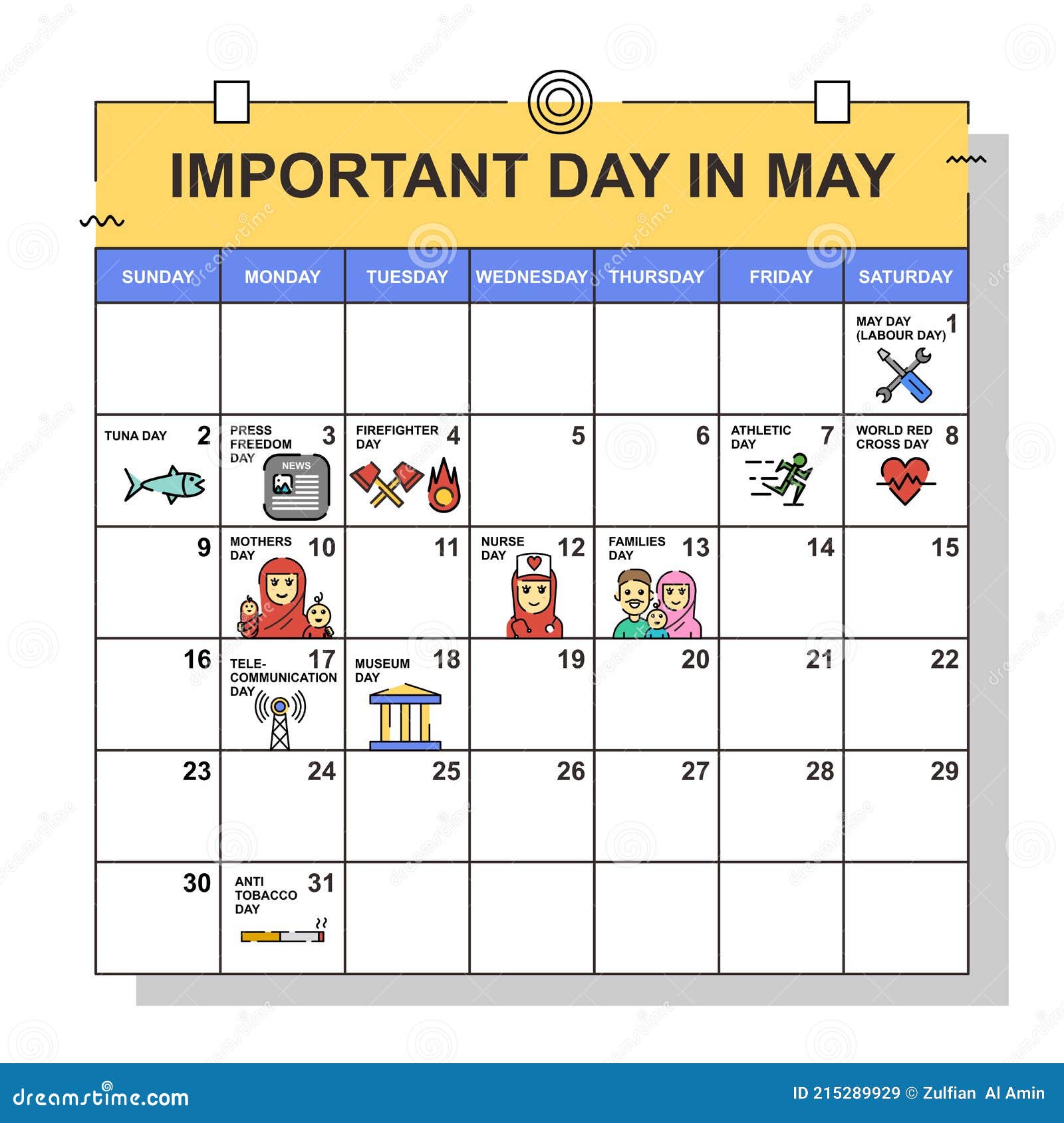 Calendar of Event in May 2021. Stock Vector - Illustration of date ...