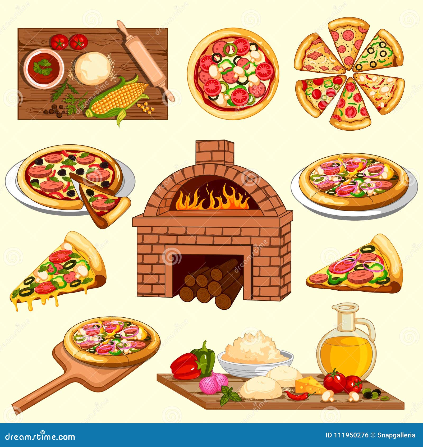 Pizza Making and Ingredient with Baking Oven Stock Vector ...