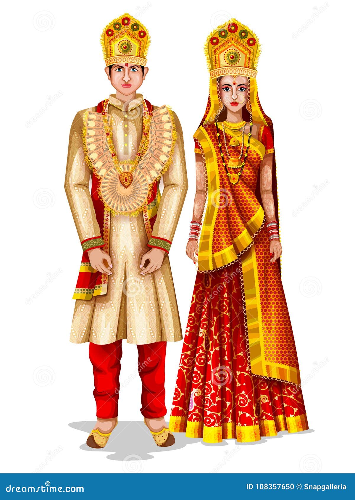 Uttaranchali Wedding Couple In Traditional Costume Of Uttaranchal