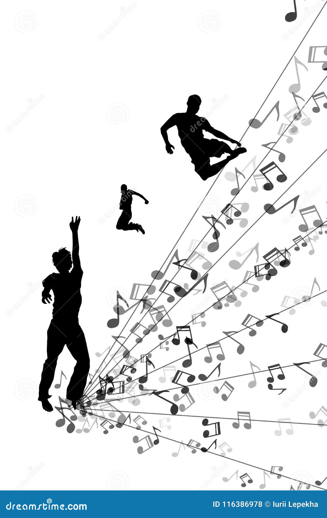 Easy To Edit Vector Illustration of Wavy Musical Notes with Dancer ...