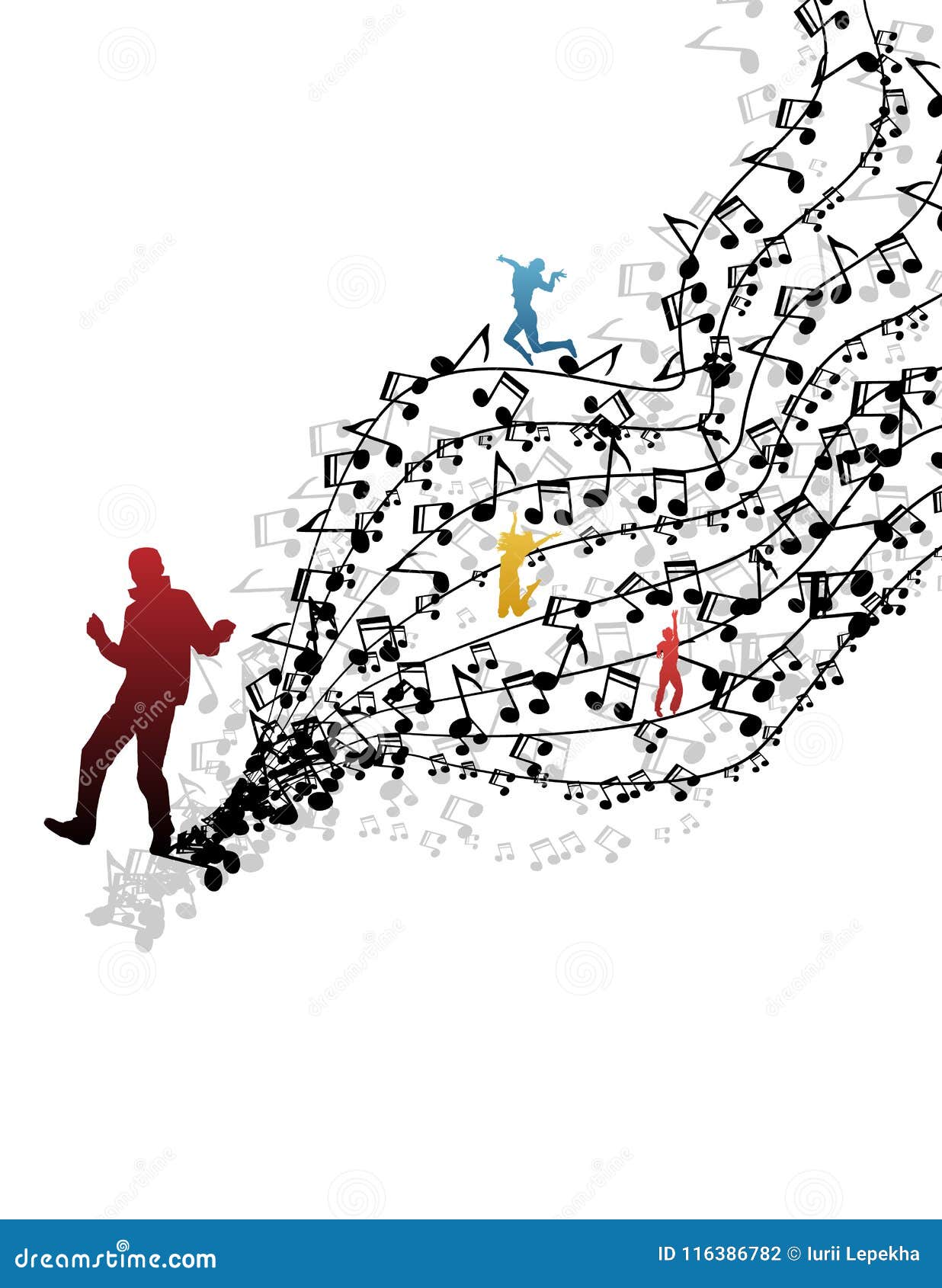 Easy To Edit Vector Illustration of Wavy Musical Notes with Dancer ...