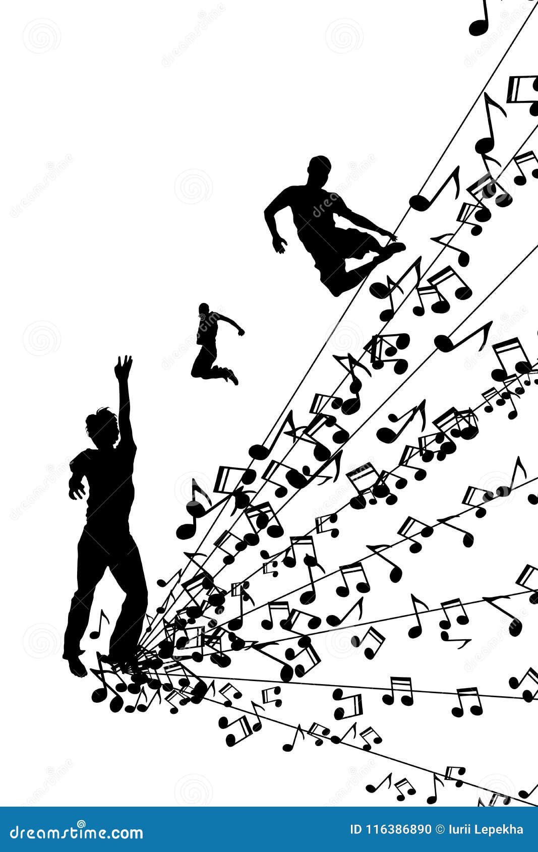 Easy To Edit Vector Illustration of Wavy Musical Notes with Dancer ...