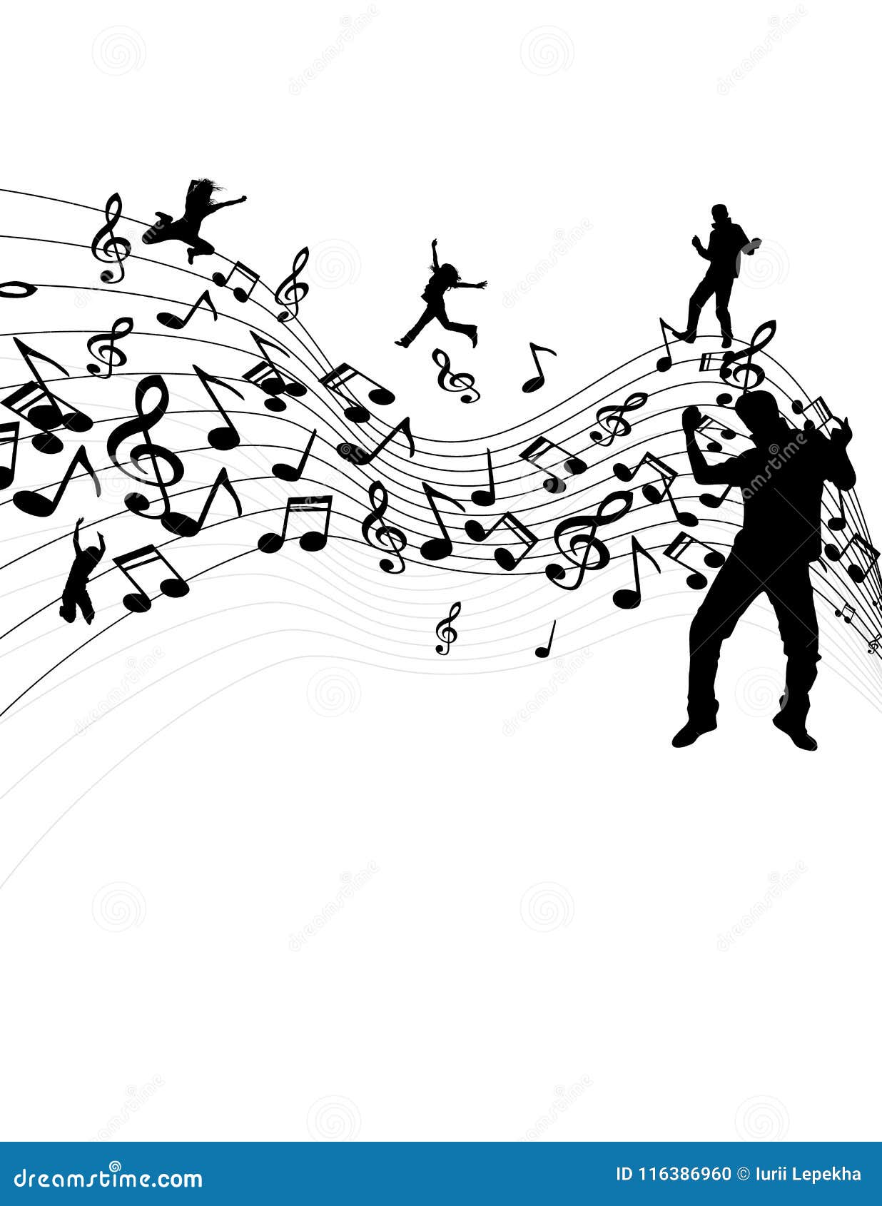 Easy To Edit Vector Illustration of Wavy Musical Notes with Dancer ...