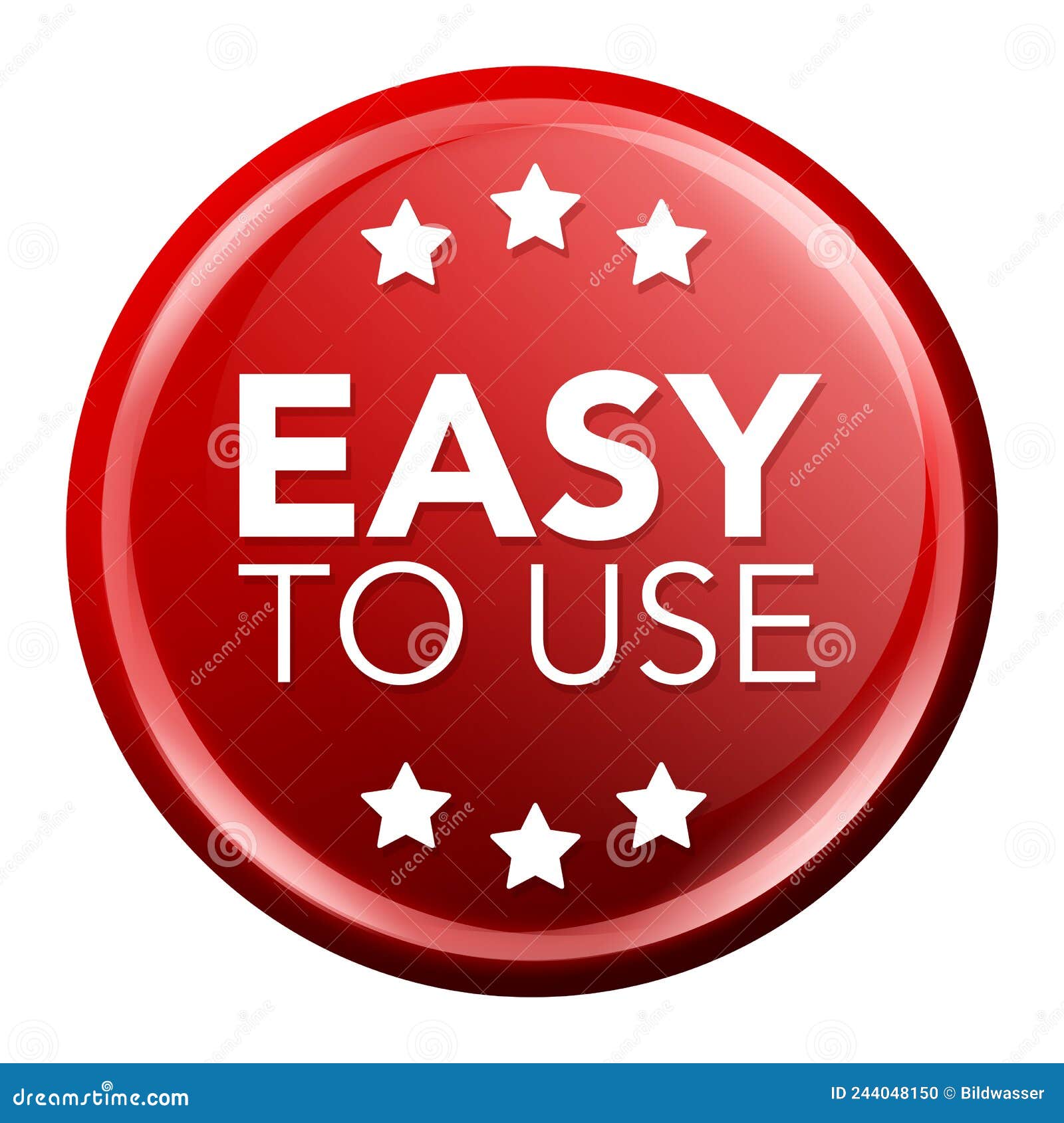 Easy To Use Button. Round Glossy Badge Stock Illustration ...