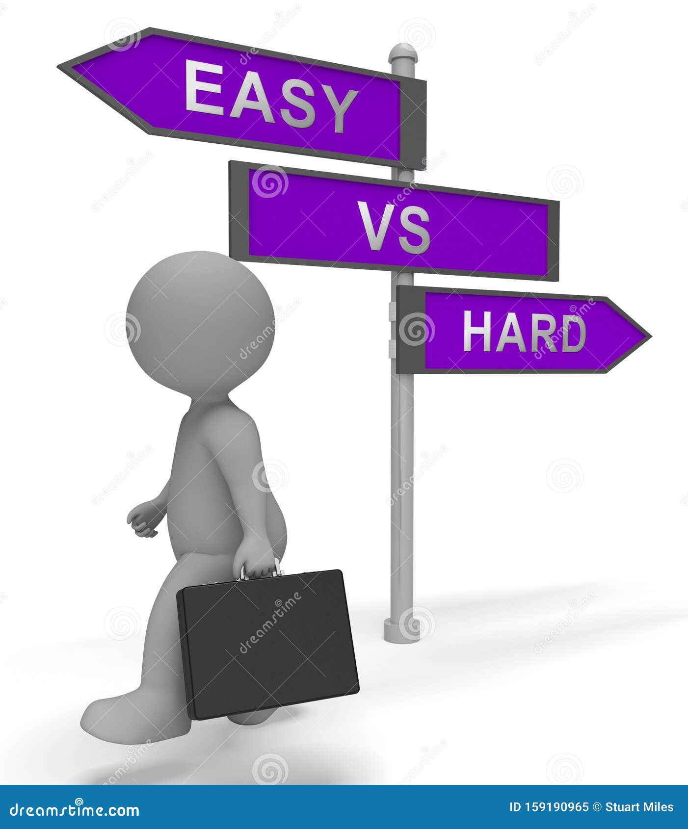 Easy Vs Hard Signpost Portrays Choice of Simple or Difficult Way - 3d ...