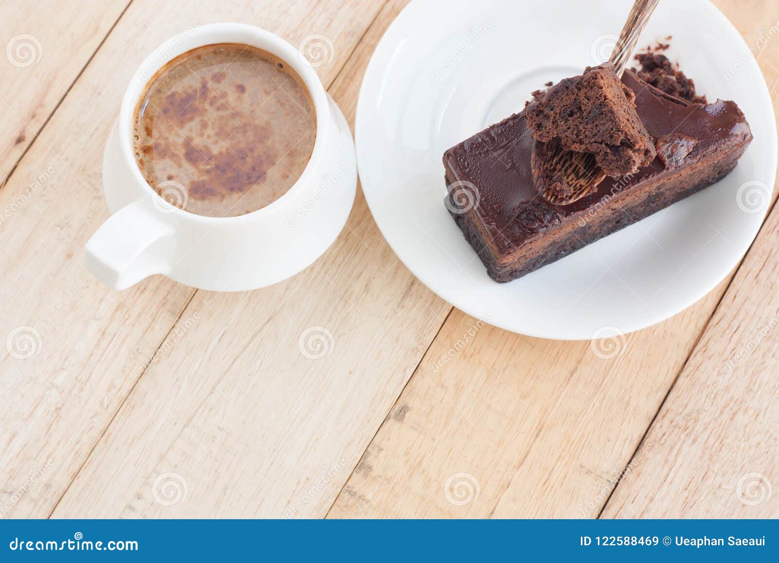 Eat Chocolate Cake with Coffee in a Relaxing Time. Stock Image - Image ...