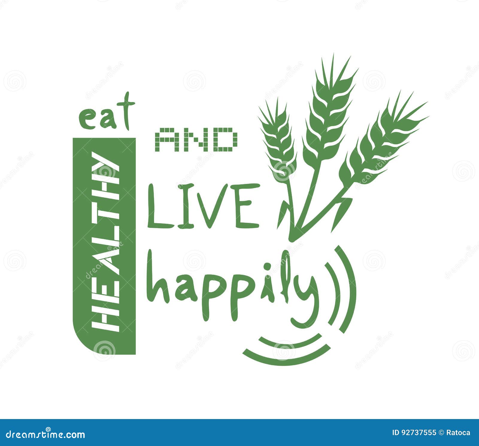 Eat Healthy and Live Happily Message Stock Vector - Illustration of ...