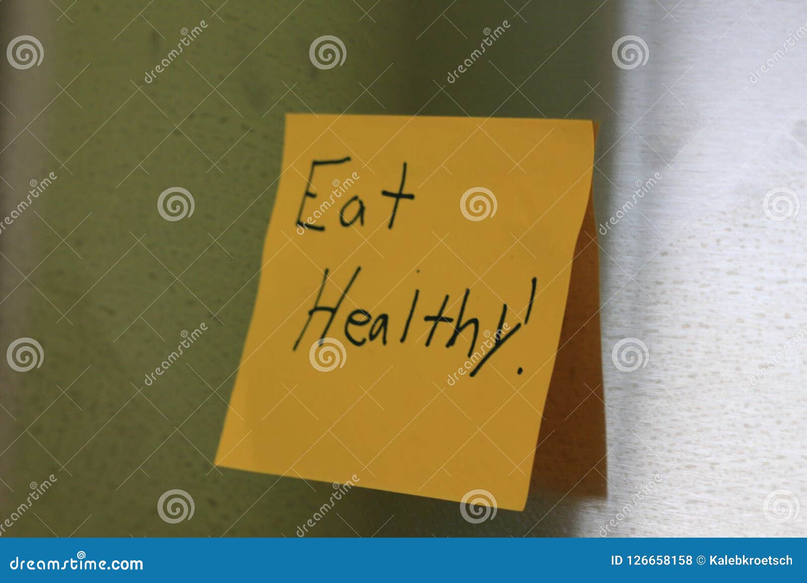 Eat Healthy Wrote on a Sticky Note Stock Photo - Image of classroom ...