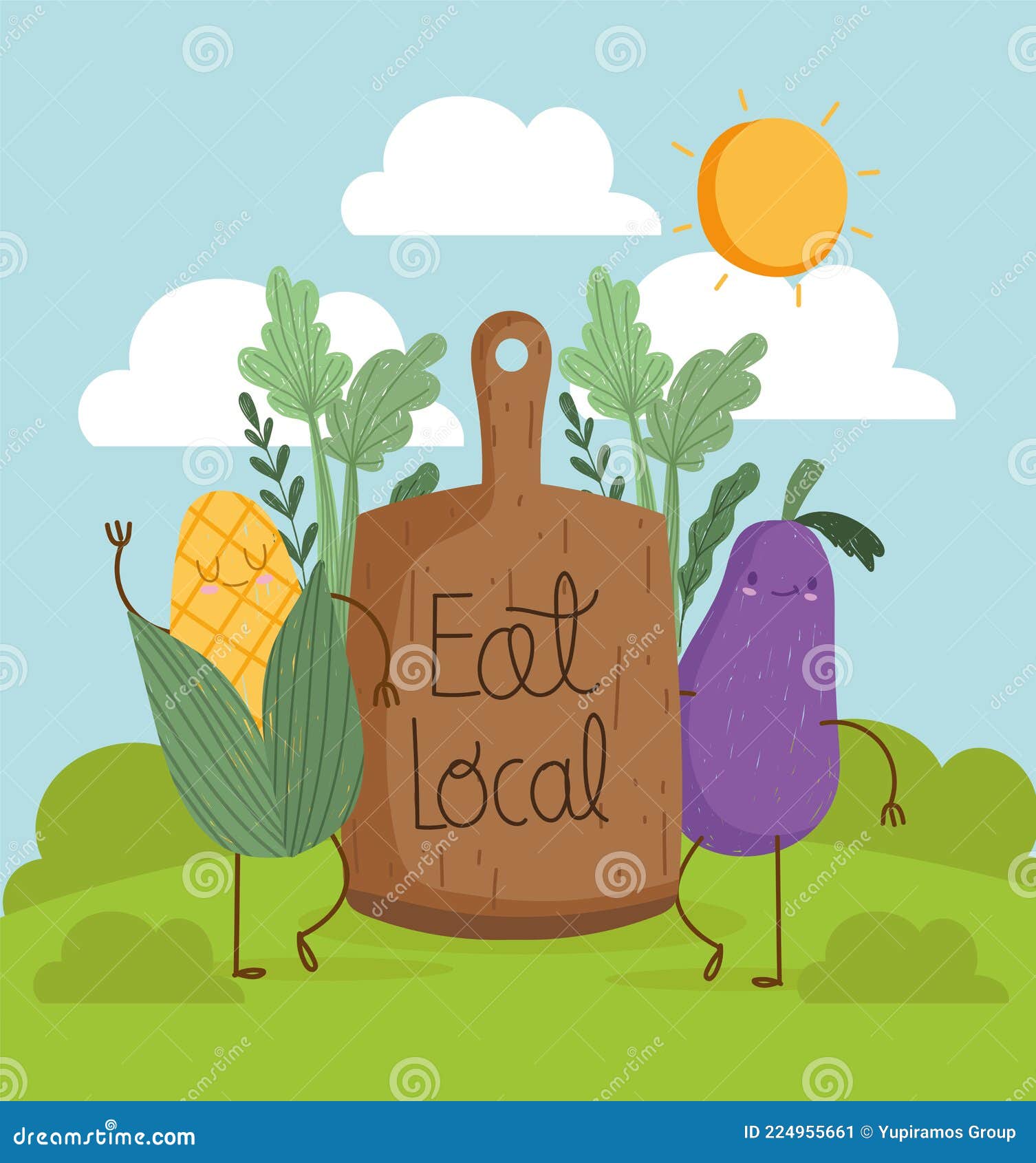 Eat local cartoon stock vector. Illustration of vegetable - 224955661