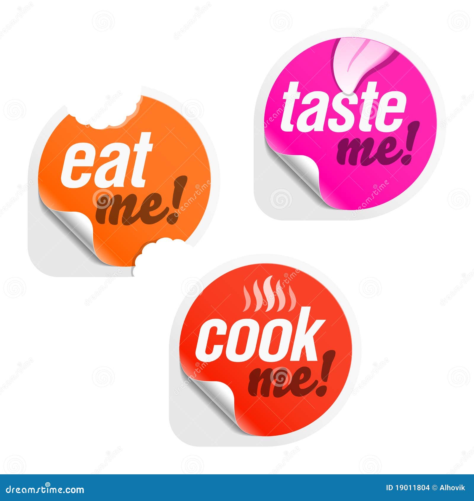 Eat Me, Taste Me and Cook Me Stickers Stock Vector - Illustration of ...