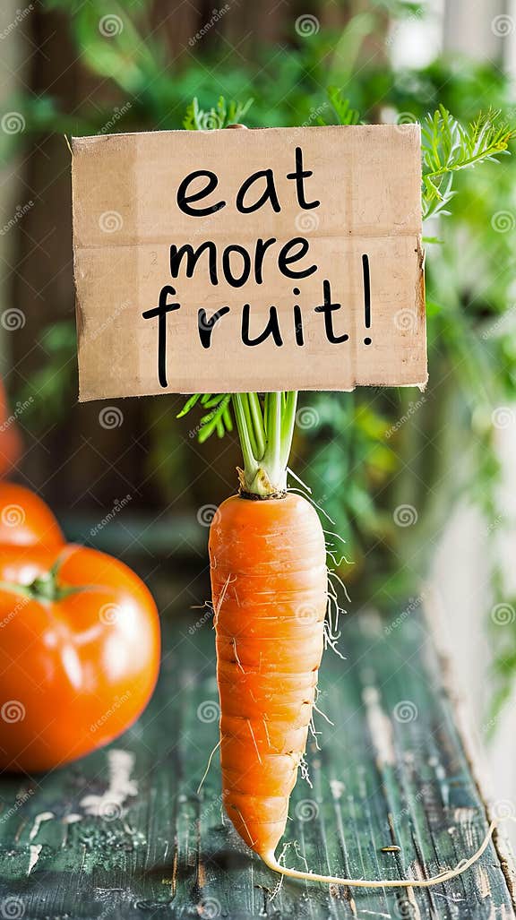 Eat More Fruit Sign on a Carrot Stock Image - Image of natural, tomato ...