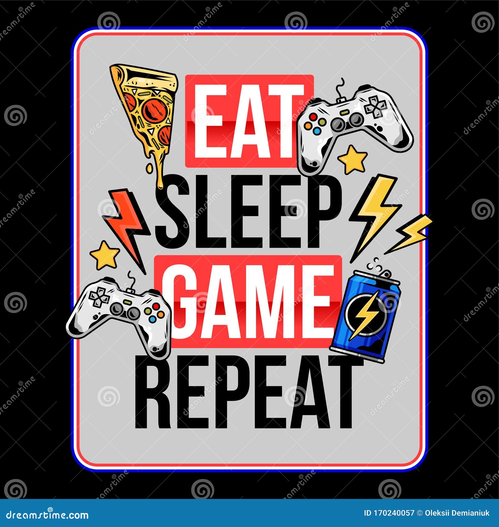 Eat Sleep Game Repeat Trendy Geek Culture Slogan Stock Vector