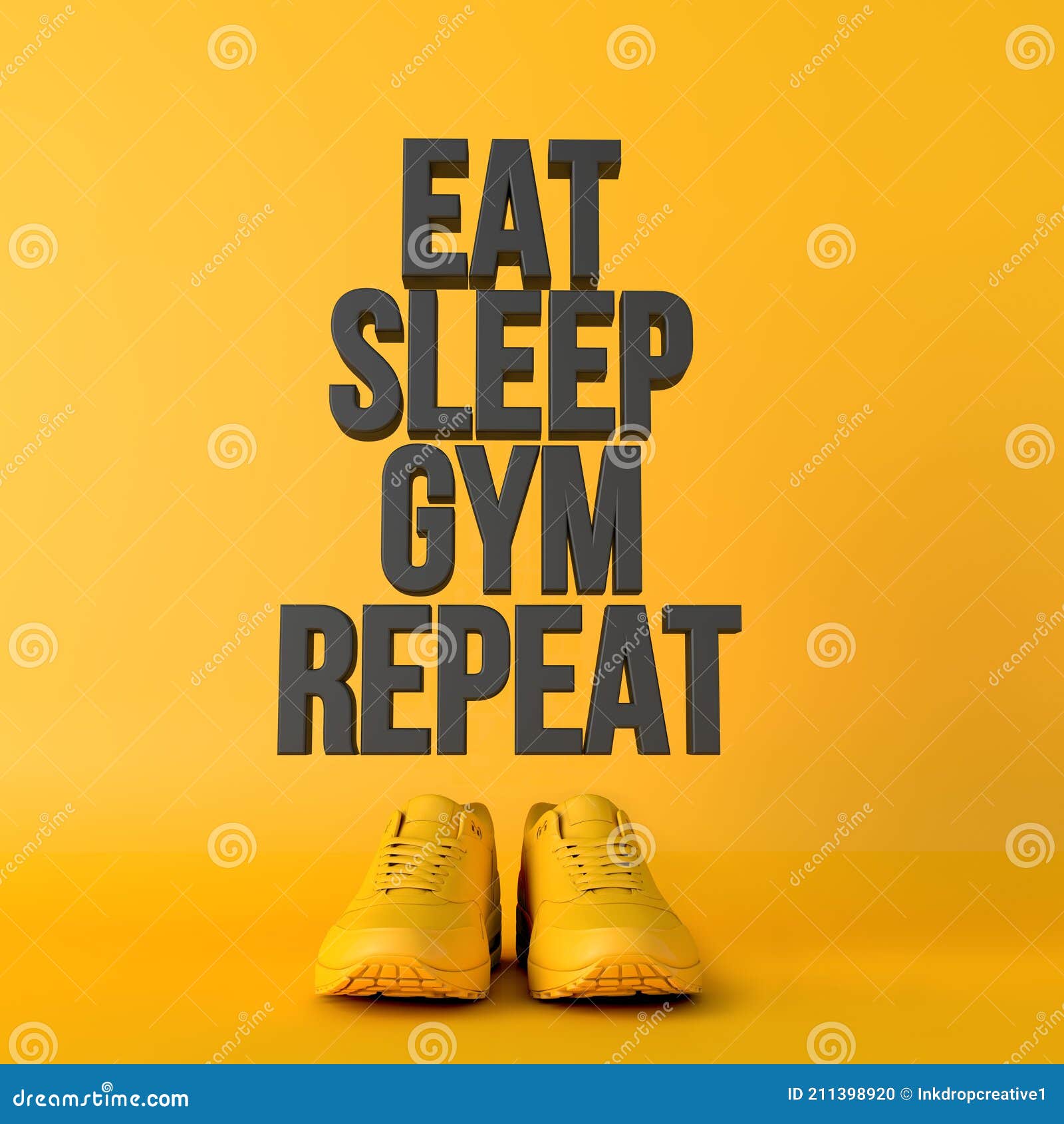 Eat Sleep Gym Repeat Motivational Workout Fitness Phrase 3d Rendering