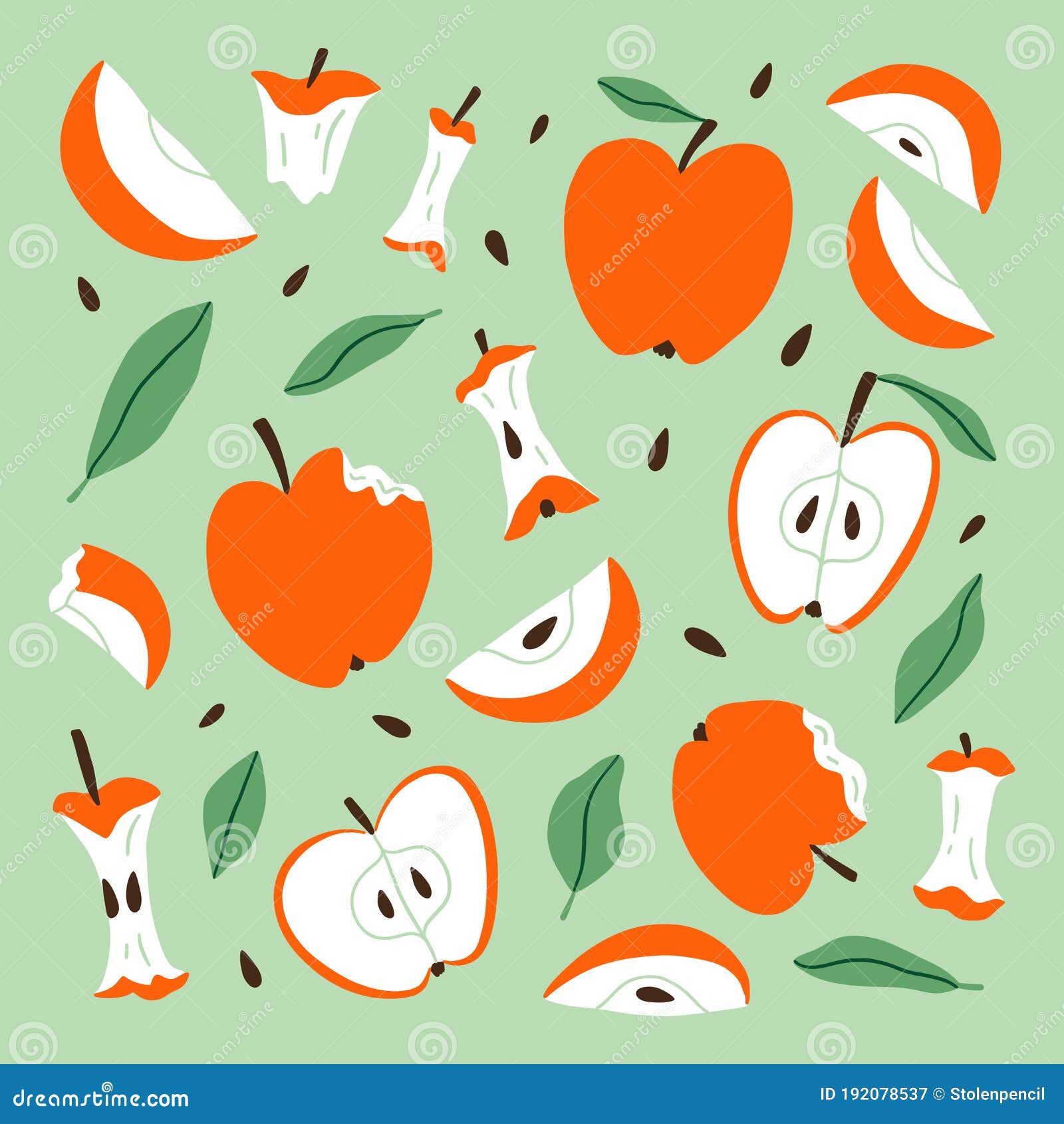 Eaten, Bitten and Sliced Apples, Vector Cartoon Set Stock Vector ...