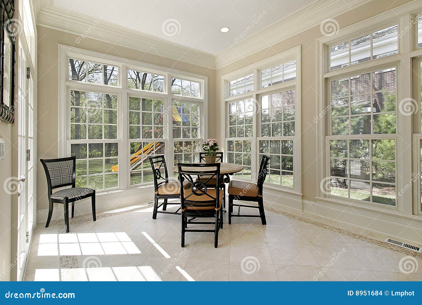 Eating Area with Several Windows Stock Photo - Image of furnishings ...
