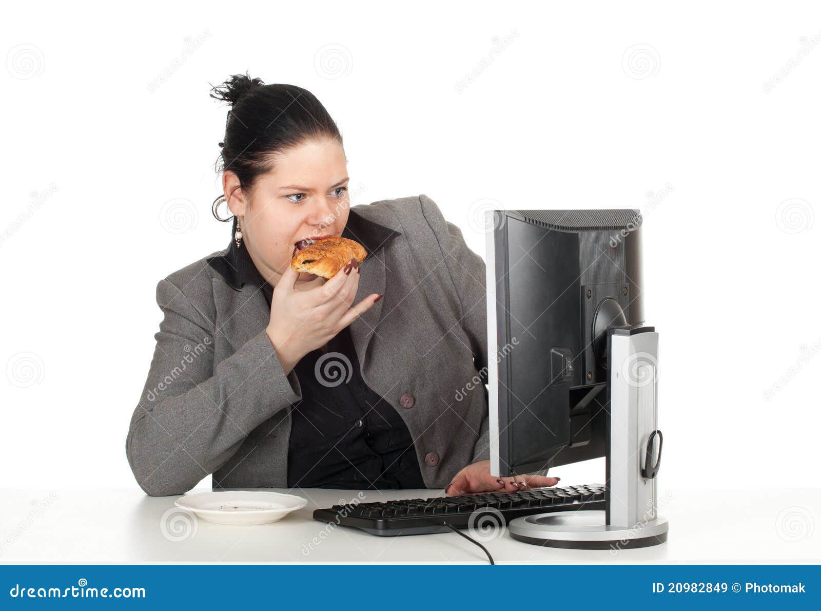 Eating Cake Fat Businesswoman Stock Image - Image of happy, grey: 20982849