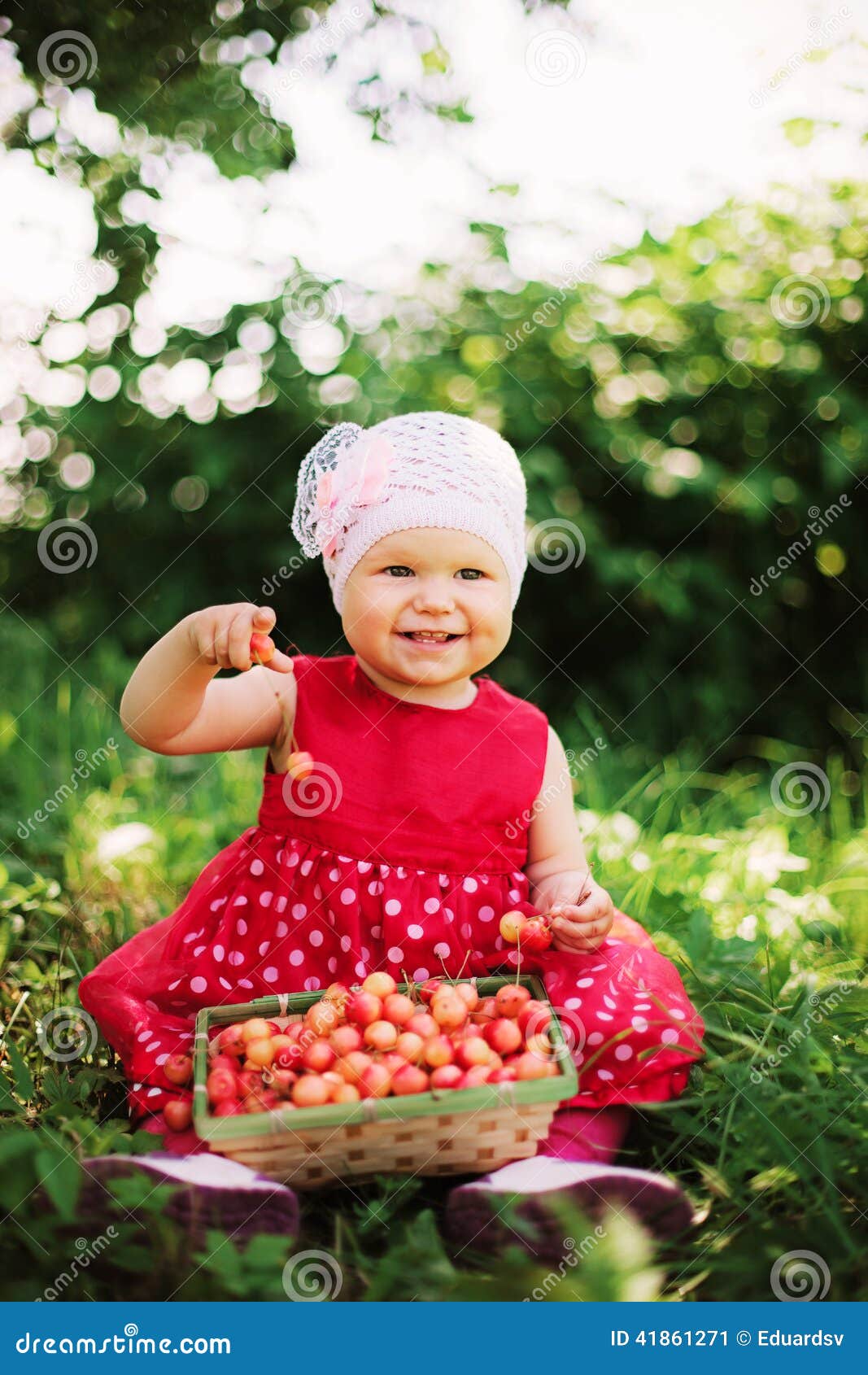 Eating cherry. stock image. Image of bright, cherry, happy - 41861271