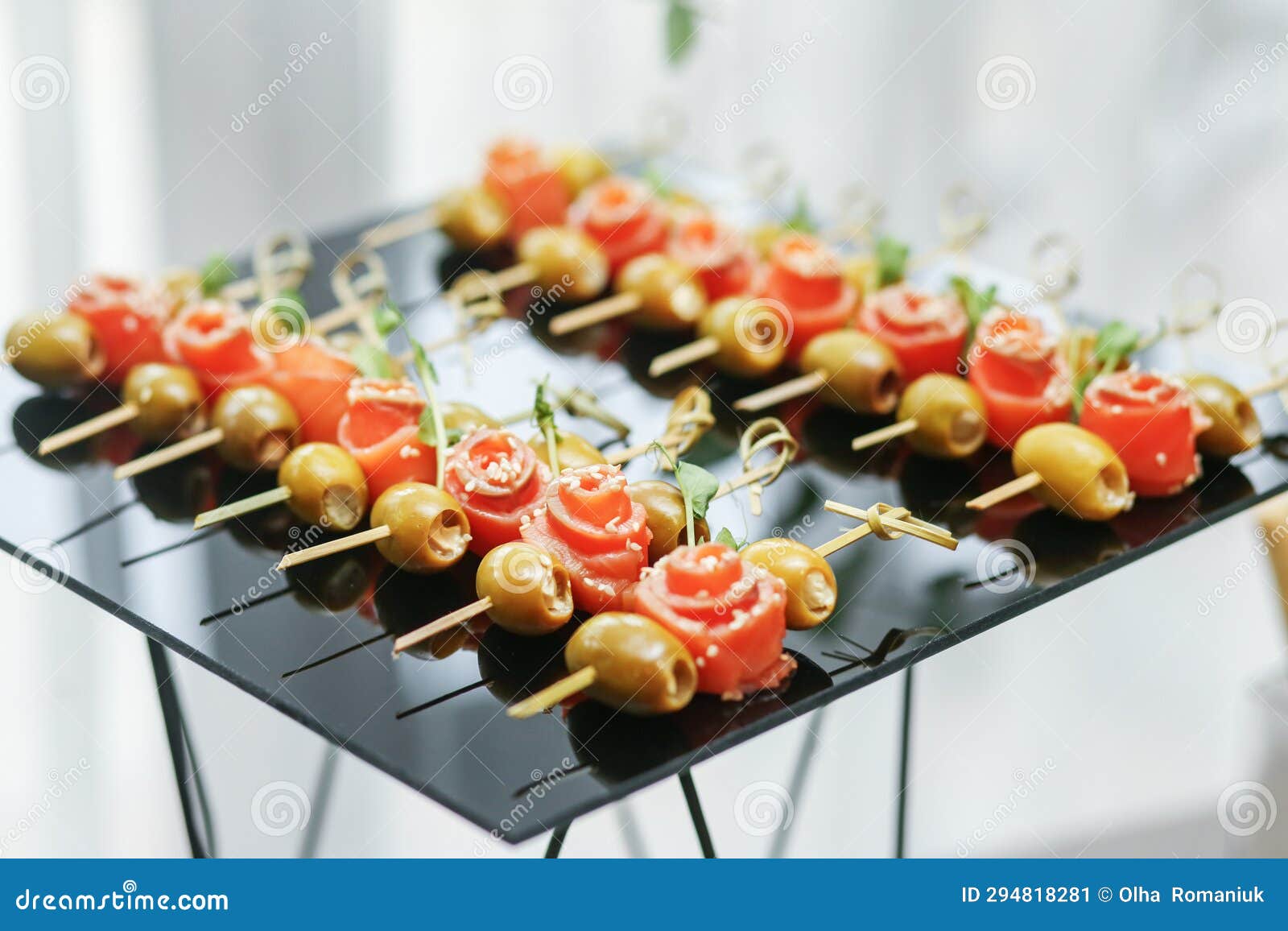 Eating at the Event. Disposable Plastic Cups with Snacks - Salmon with ...