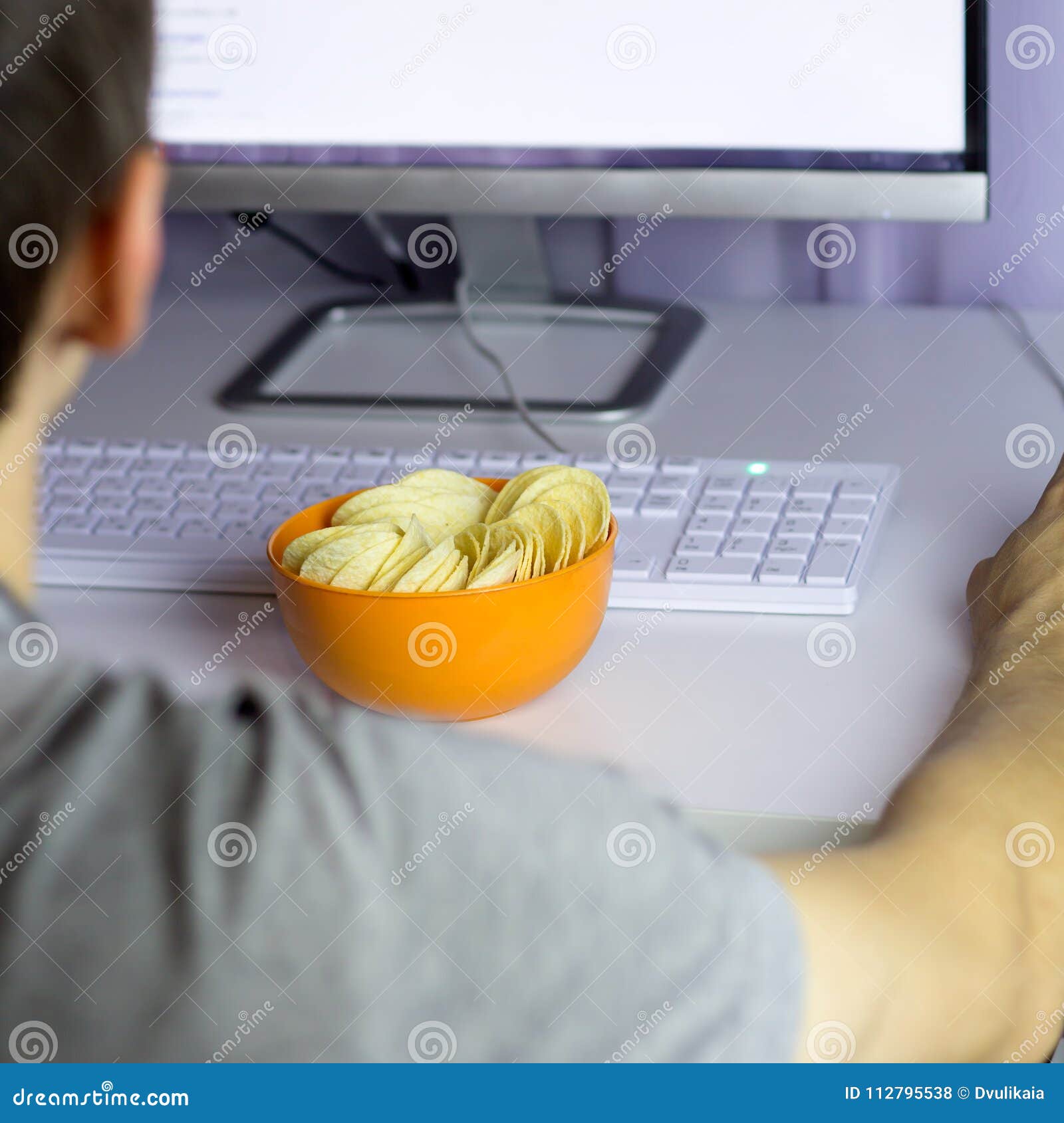 Eating Fast Food while Working with Computer Stock Photo - Image of ...